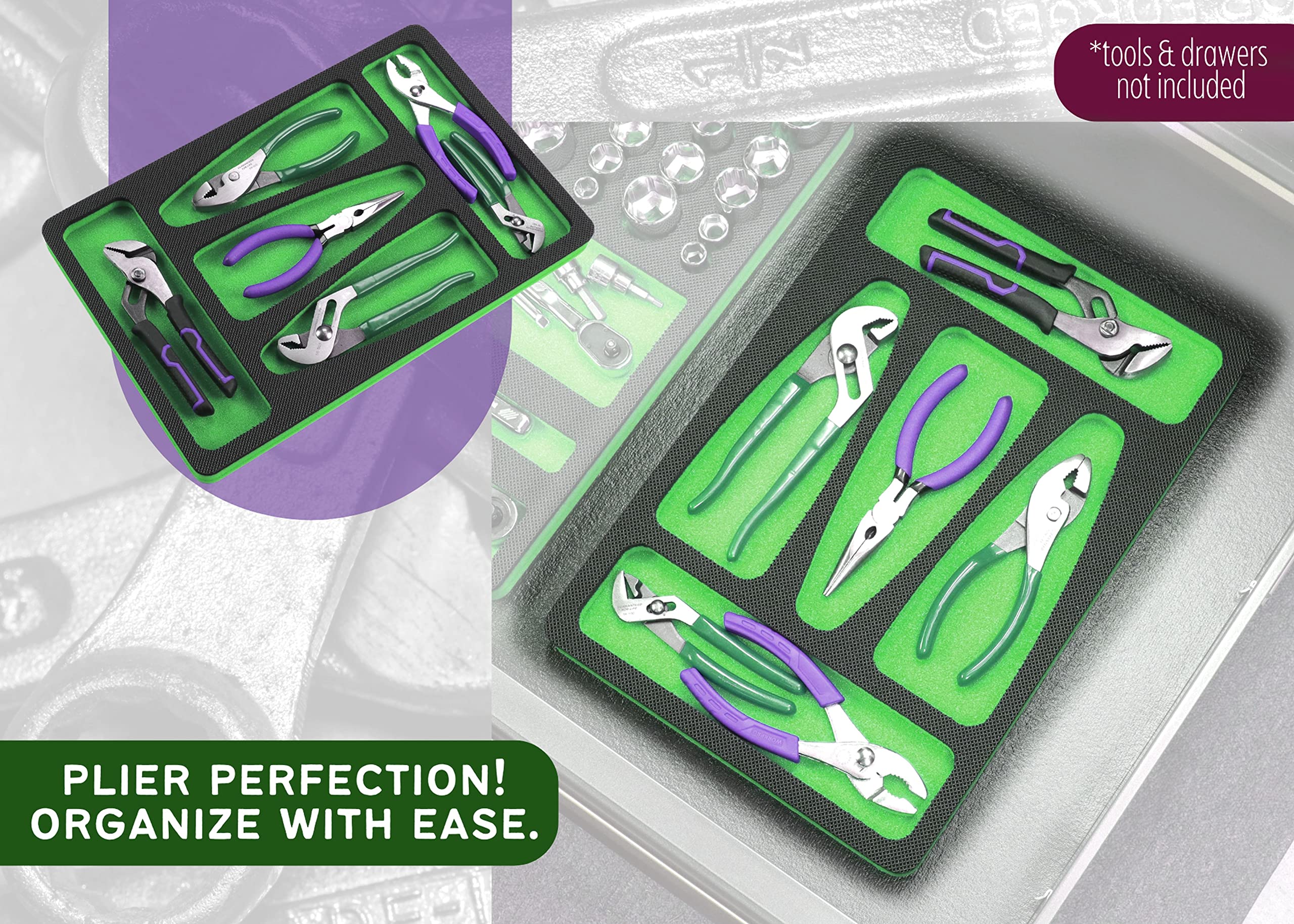Polar Whale Tool Drawer Organizer Small Pliers Holder Insert Blue Black Durable Foam Tray 15 x 10 Inches 5 Pockets Holds 3 Small Pliers Up to 8 Inch Long Fits Craftsman Kobalt Milwaukee and More