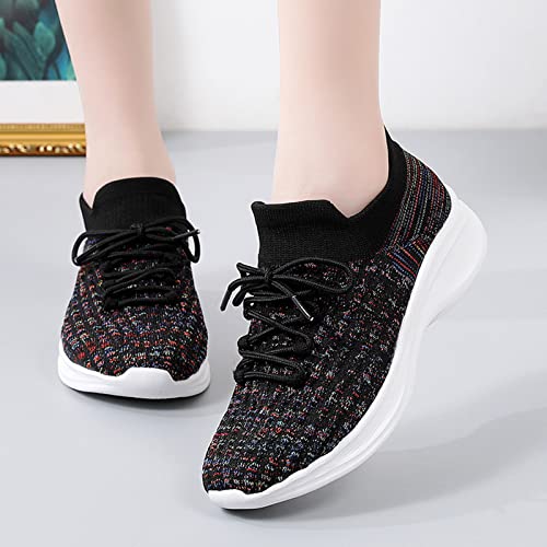Womens Tennis Shoes Water Proof Leisure Women's Lace Up Travel Soft Sole Comfortable Platform Athletic (Black, 6.5)