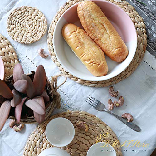 π Water Hyacinth Placemats - Round Woven Placemats - Trivets for Hot Dishes - Wicker Placemats - Heat Resistant Non-Slip Trivets for Table - Durable Trivets for Hot Dishes (Seagrass11.8-6pcs)