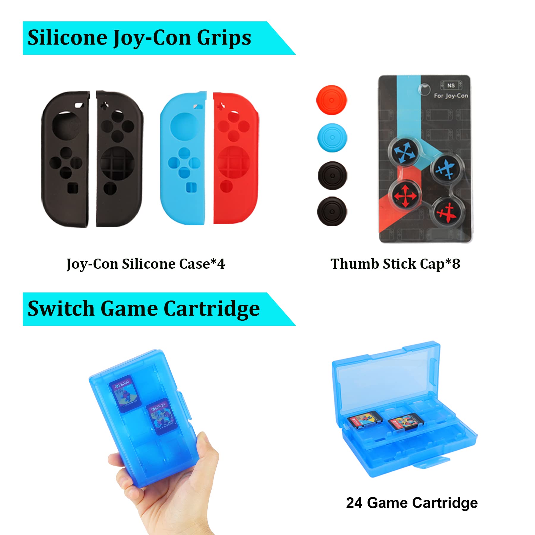 Switch Accessories Bundle for Nintendo Switch Games, Kit with Carrying Case, Steering Wheels, Screen Protectors, Charging Dock, Grips, Caps (23 in 1)