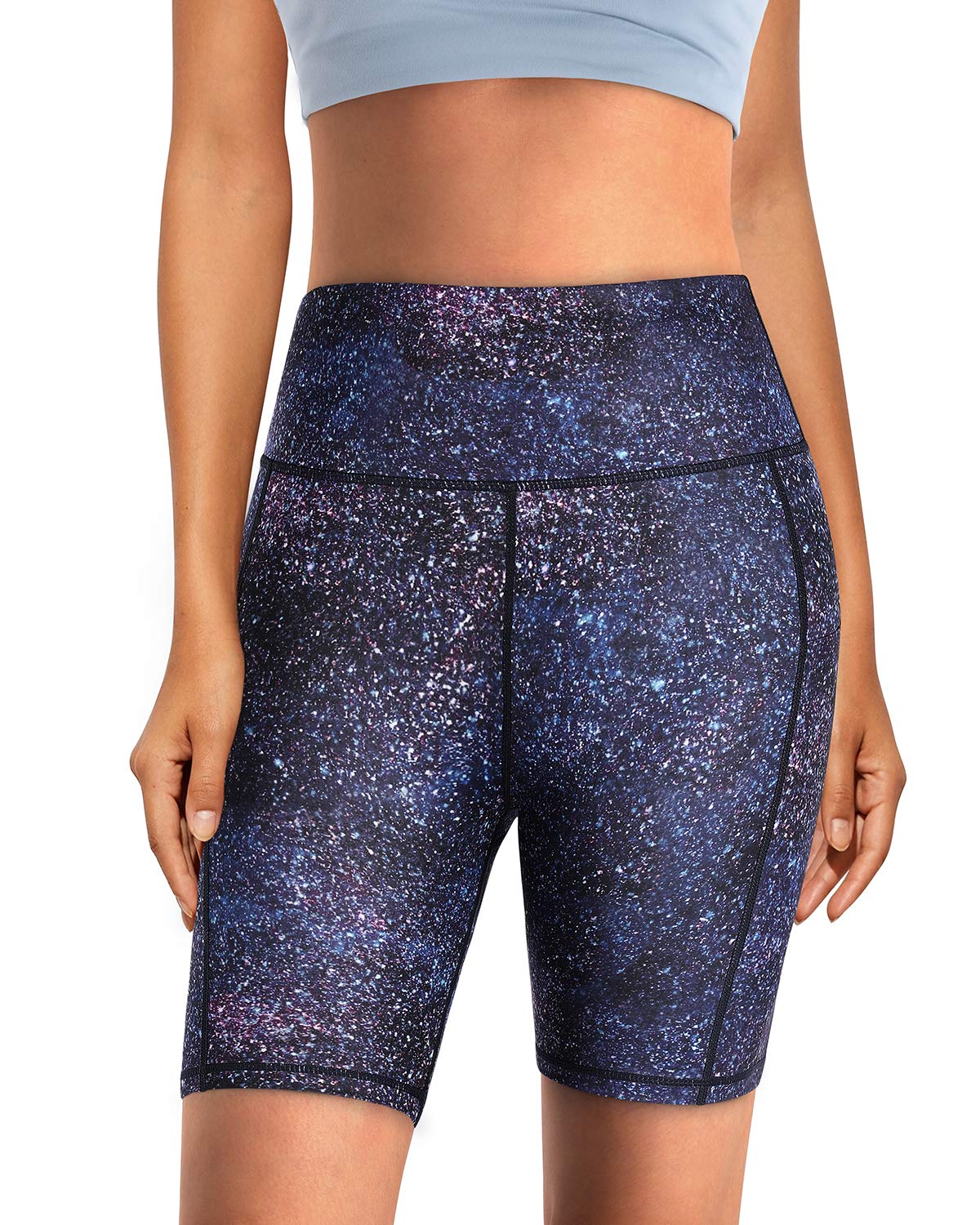 Promover Spandex Biker Shorts for Women High Waist Compression Running Short Leggings with Pockets 8" Inseam (Starry, X-Large)