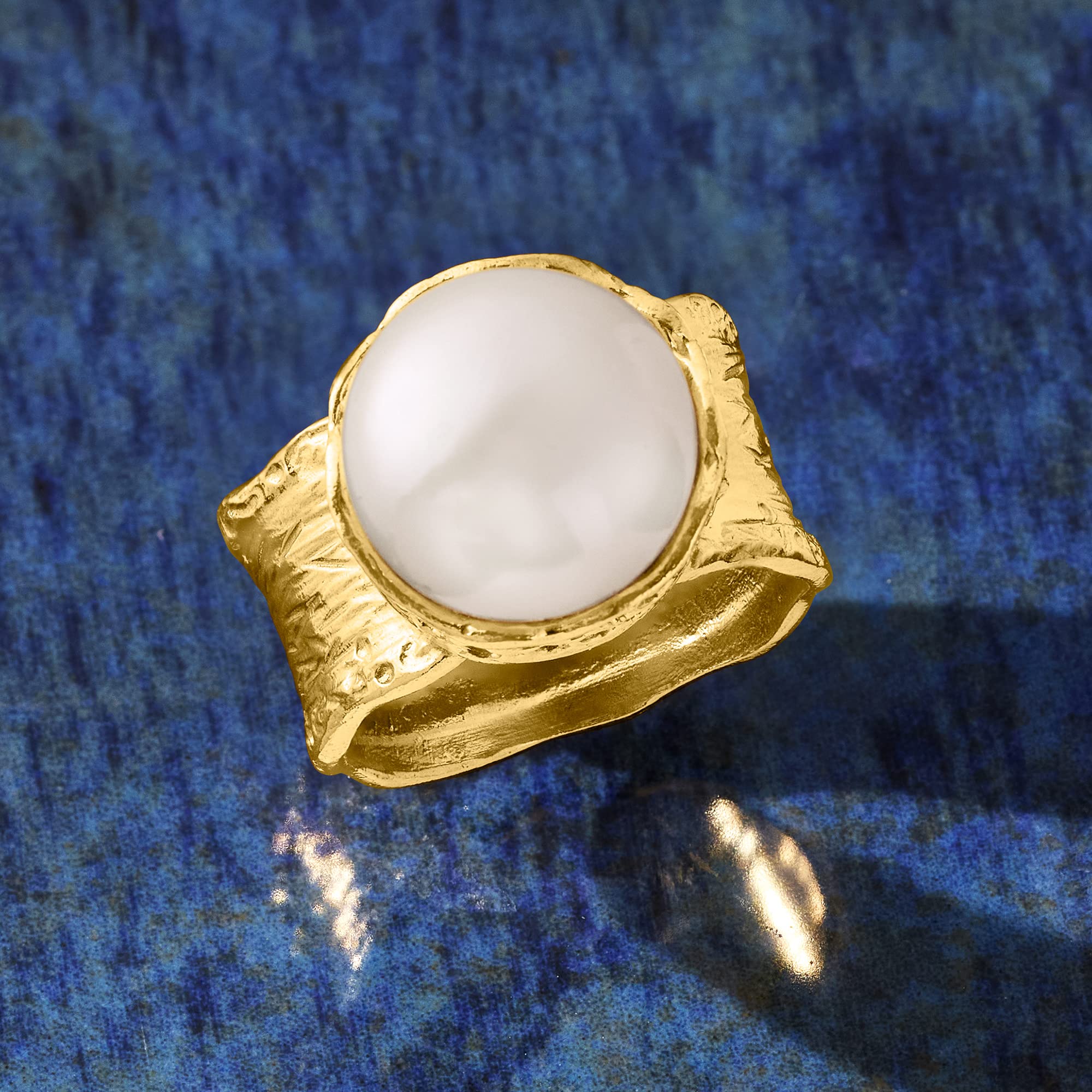 Ross-Simons 11.5-12mm Cultured Button Pearl Ring in 18kt Gold Over Sterling. Size 8