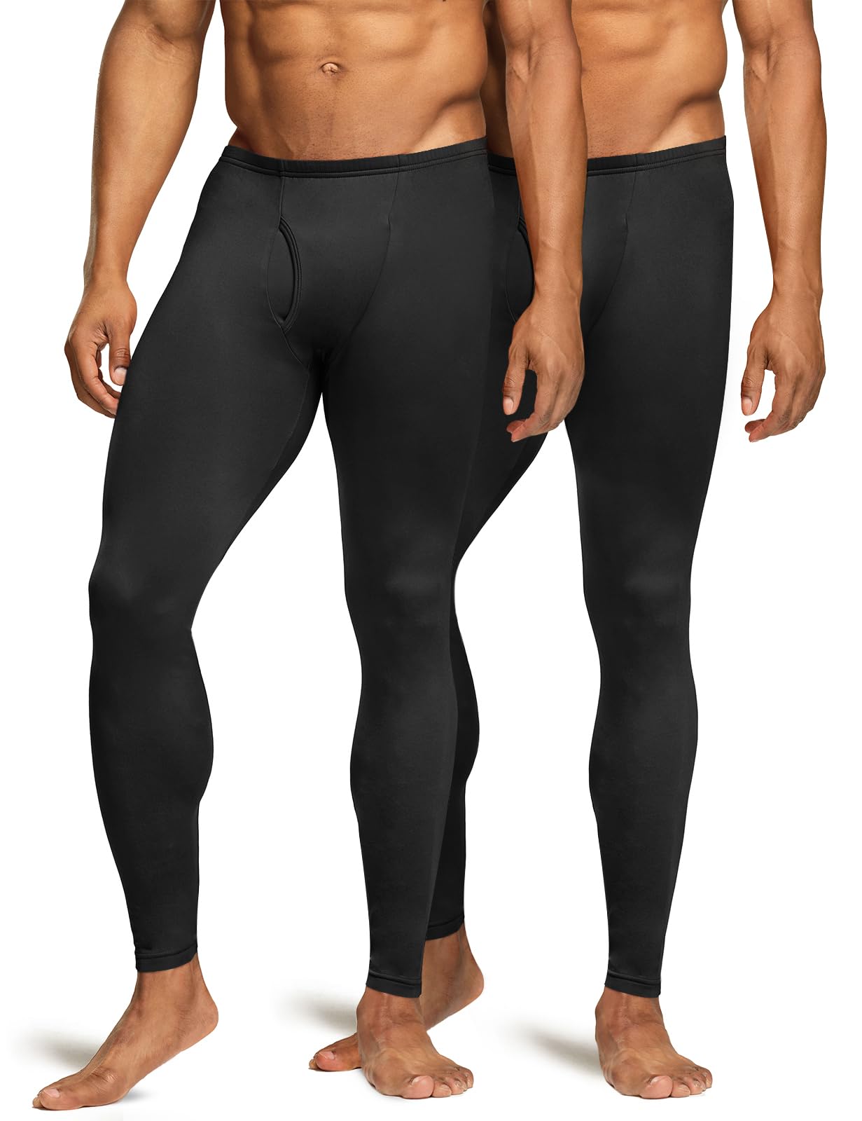 TSLA Men's Thermal Underwear Pants, Heated Warm Fleece Lined Long Johns Leggings, Winter Base Layer Bottoms, Thermal Fly-Front 2pack Black, Large