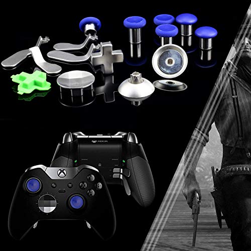 Quartet trade Elite Kit for Xbox One Elite Controller Accessory (6 Different Metal Analog Sticks - 4 Paddles - 2 D-Pads - and 2 Magnetic Base Xbox One Elite Controller Replacement(Blue)