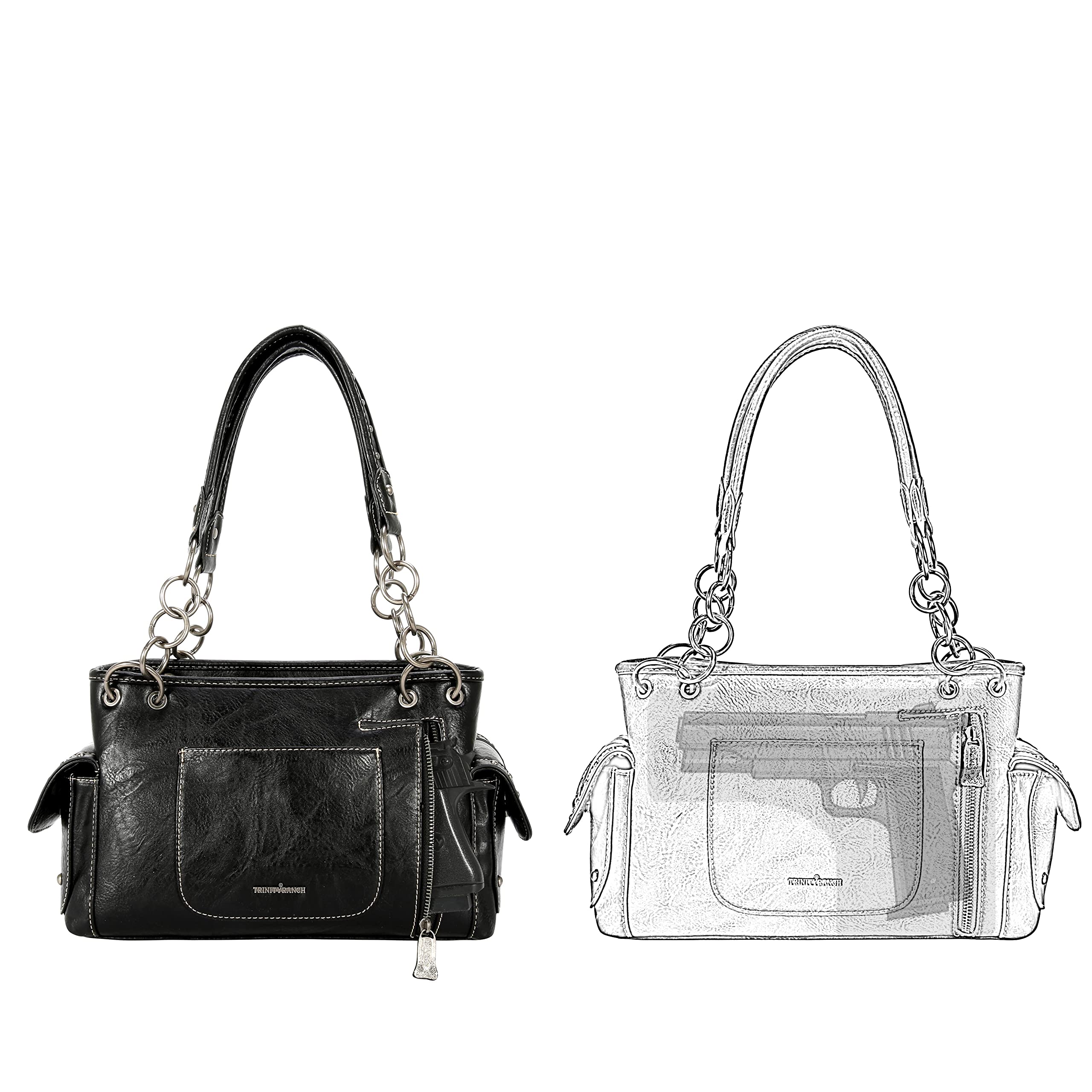 Trinity Ranch Western Purses for Women Satchel Tooling Leather Satchel Hobo Tote Bag Shoulder Handbags with Wallet TR150G-8085BK+W