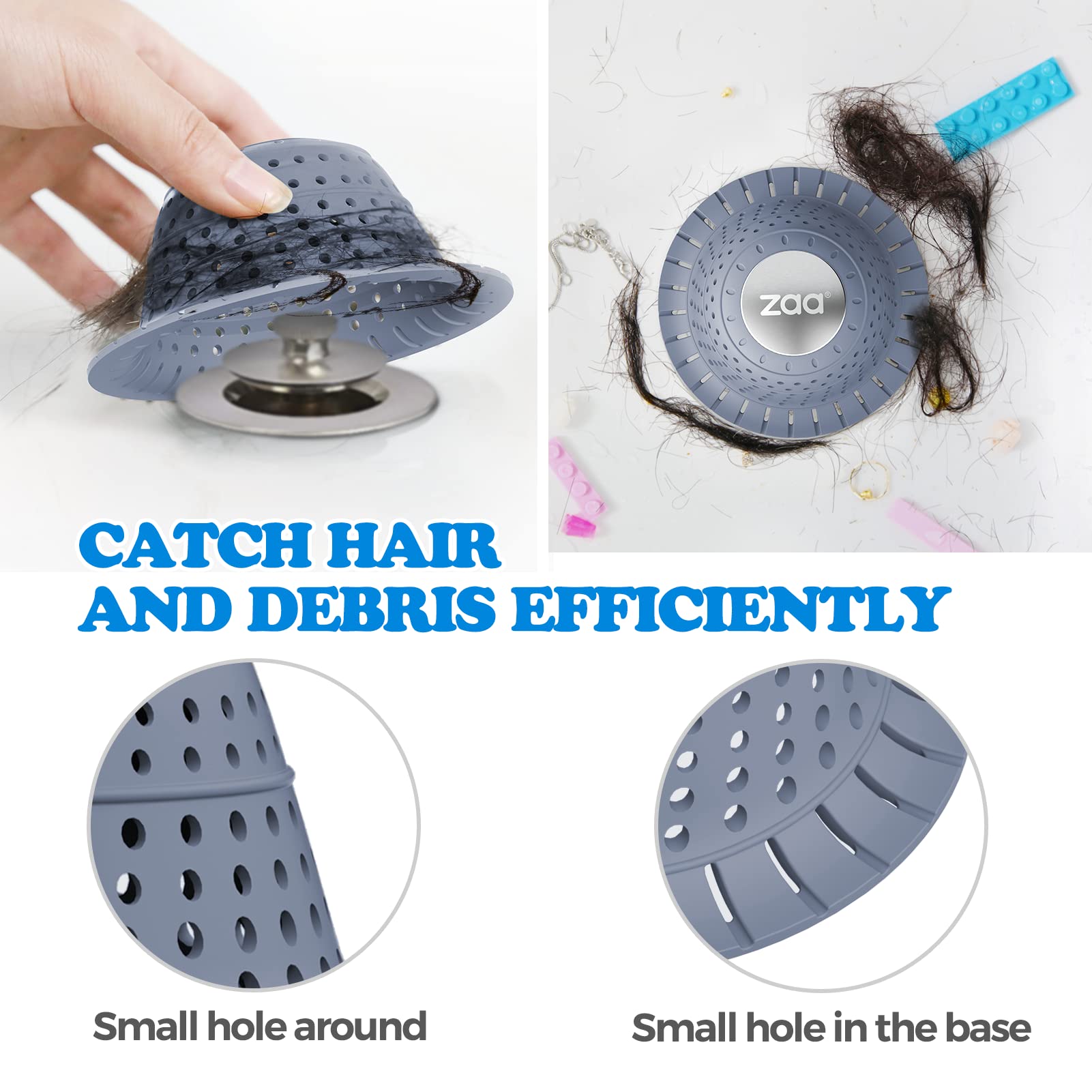 zaa Bathtub Drain Hair Catcher, Silicone Collapsible 1 Pack Drain Protector for Pop-Up and Regular Drains of Shower, Bathtub, Tub, Bathroom, Sink, Blue