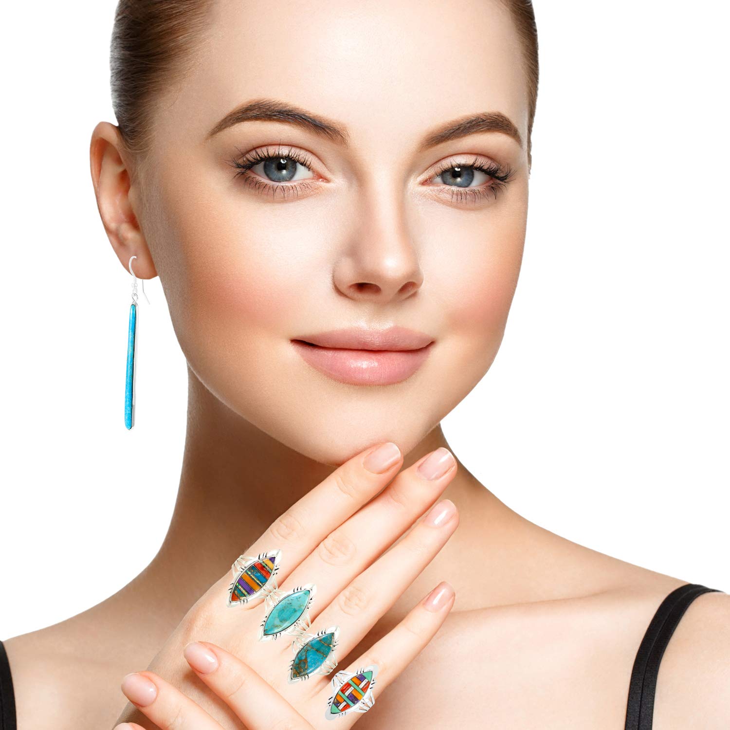 Turquoise Ring Sterling Silver 925 Genuine Gemstones Size 6 to 11 (Turquoise, 9)