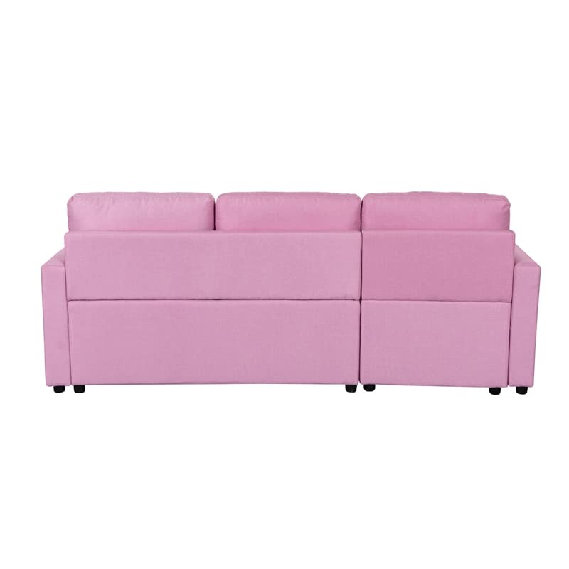 Pemberly Row Pink Fabric Reversible Sleeper Sectional Sofa w/Storage Chaise