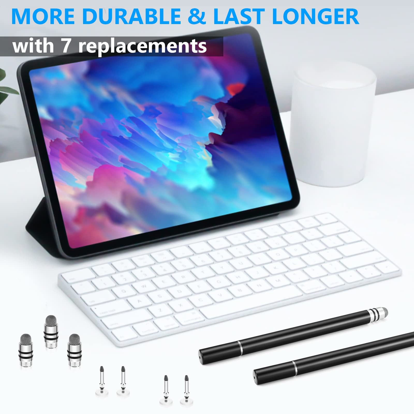 Stylus Pens for Touch Screens, UROPHYLLA Fine Point Stylus Touch Screen Capacitive Stylus Pens for iPad, iPhone, Tablet, Laptops and All Capacitive Touch Screens with 7 Replacement Tips - Black/Black