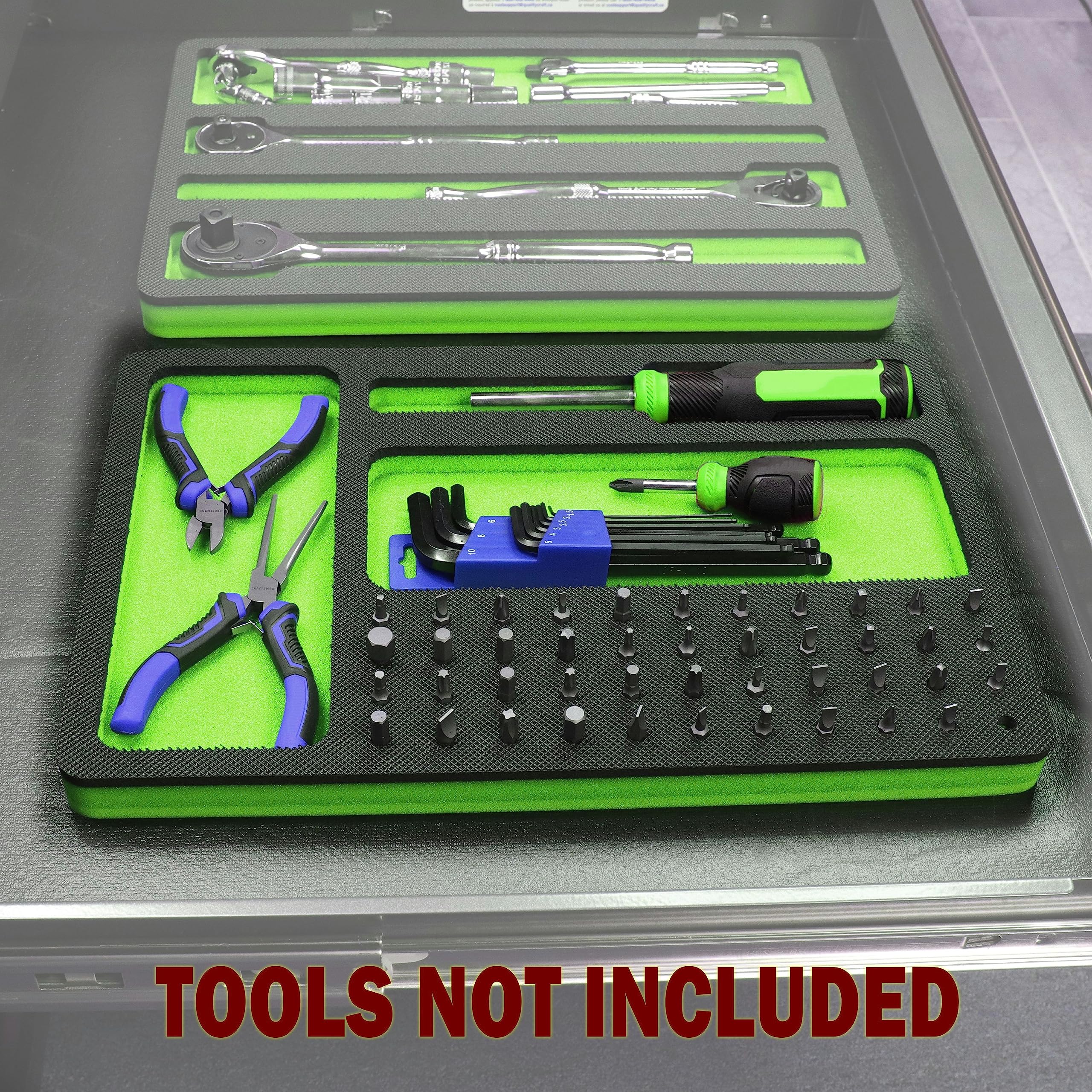 Polar Whale Tool Drawer Organizer Socketed Screwdriver Holder Insert Blue Black Durable Foam Tray 15 x 10 Inches Holds Drivers Up To 10 Inch Holds 44 Bits Fits Craftsman Husky Kobalt Milwaukee Others