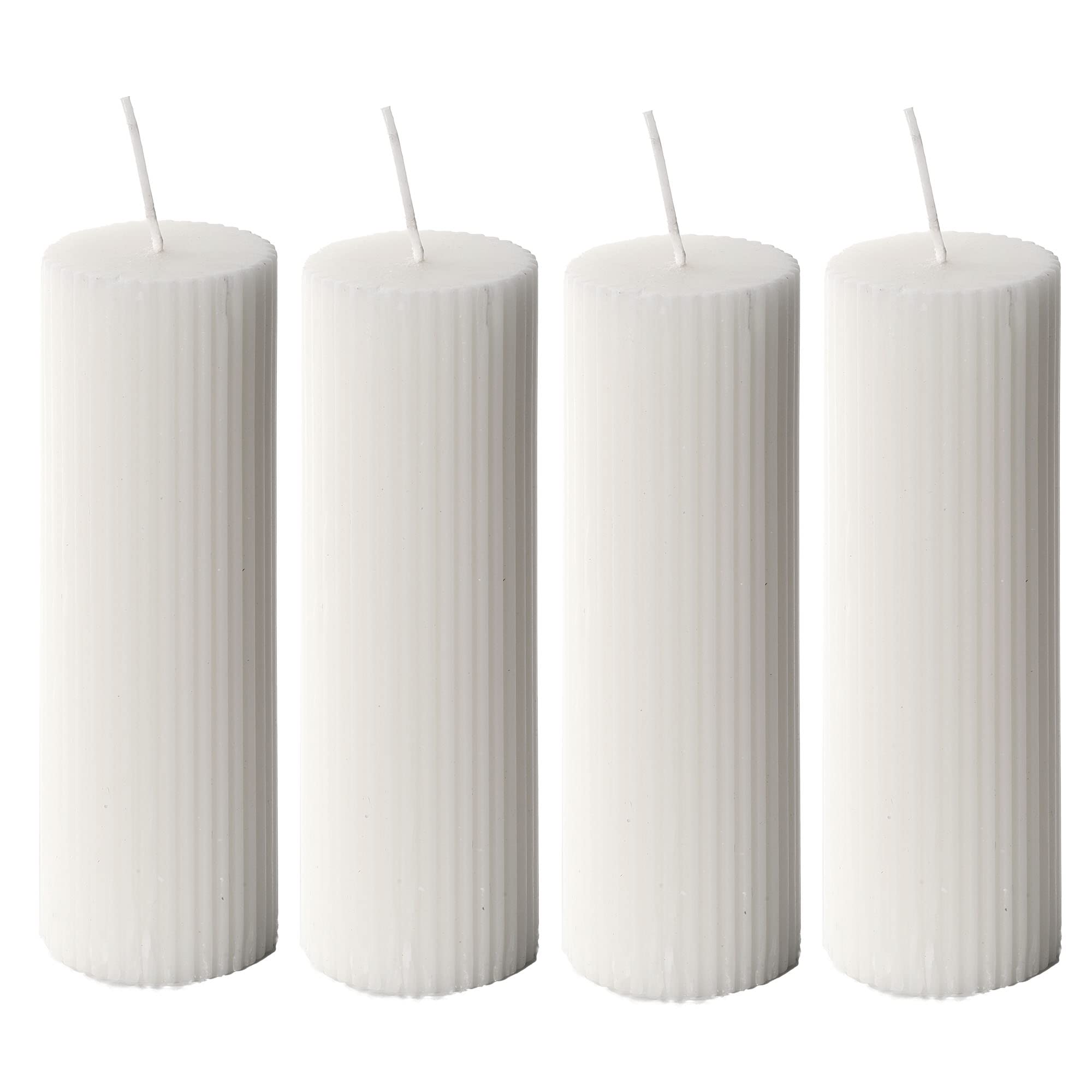 Ribbed Pillar Candles 2x6'' Fluted Column Modern Home Décor Vanilla Scented Soy Wax Handmade (4 Packs, Cloudy Blue)