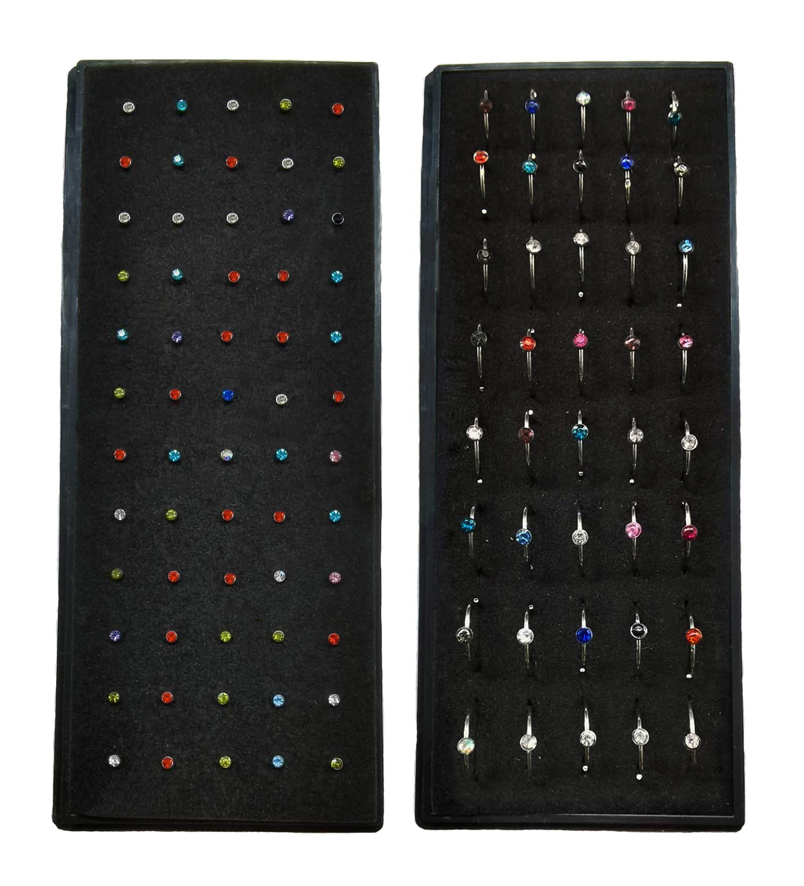 Tornito 100Pcs Bone Nose Studs Hoop Stainless Steel Nose Rings Set Multicolor Cubic Zirconia Hoop Tragus Cartilage Nose Ring Labret Nose Piercing Pin Jewelry for Women Men 1.5mm 22G