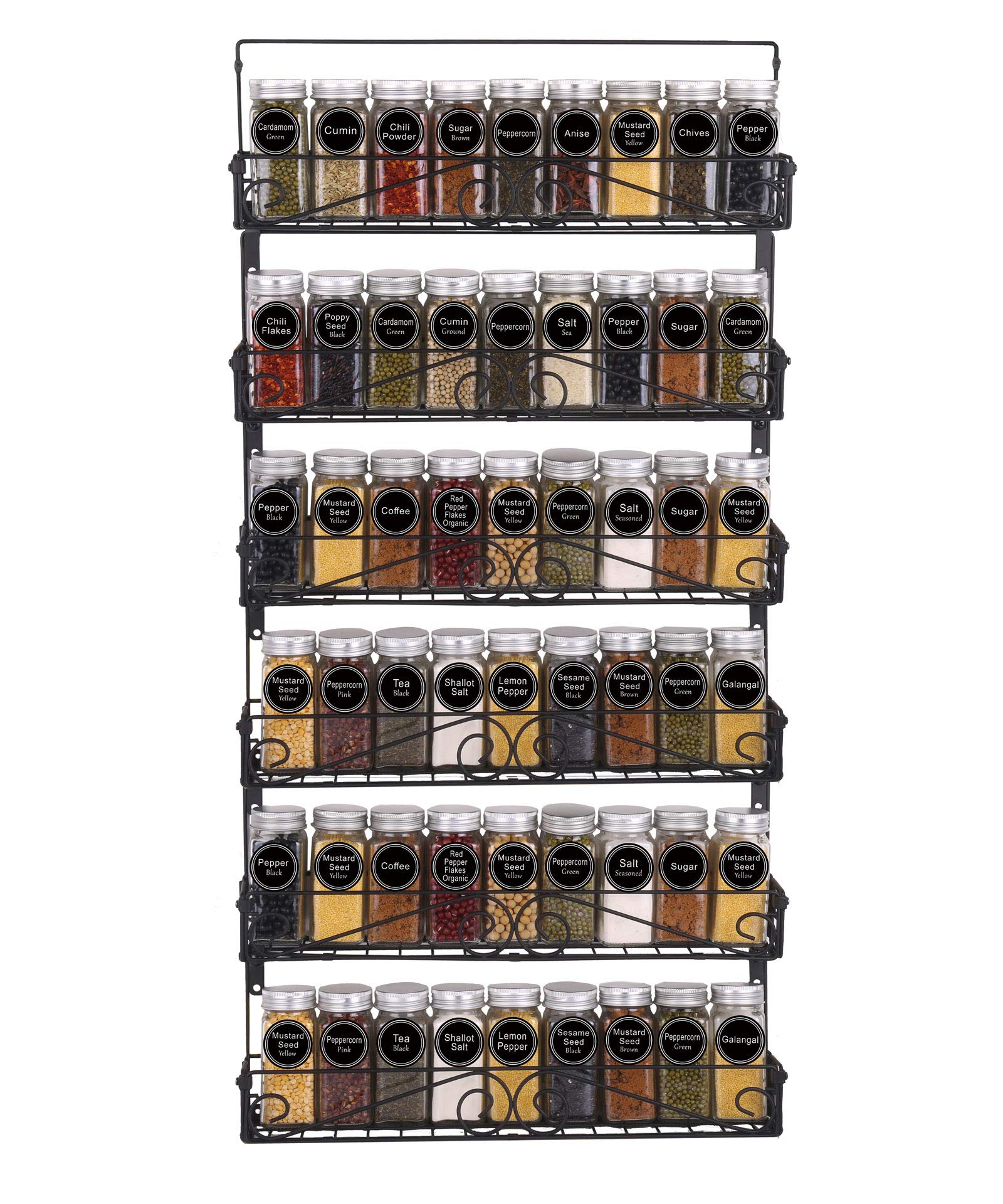 SWOMMOLY Wall Mount Spice Rack, 6 Pack Stackable Foldable Spice Racks Organizer, Black,Large