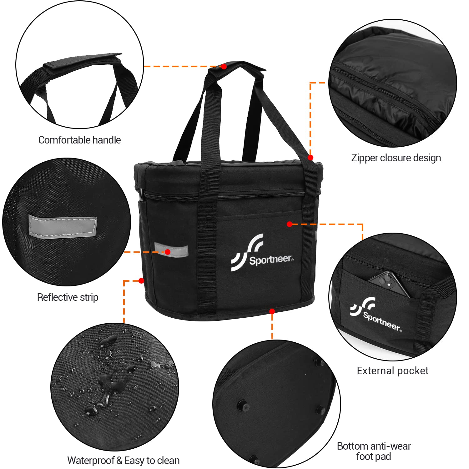 Sportneer Bike Basket Front Handlebar - Quick Release Bicycle Basket Multi-Purpose Detachable Small Pet Carrier Easy Install Bike Basket for Commuting Shopping Camping, Max.Bearing: 11lbs