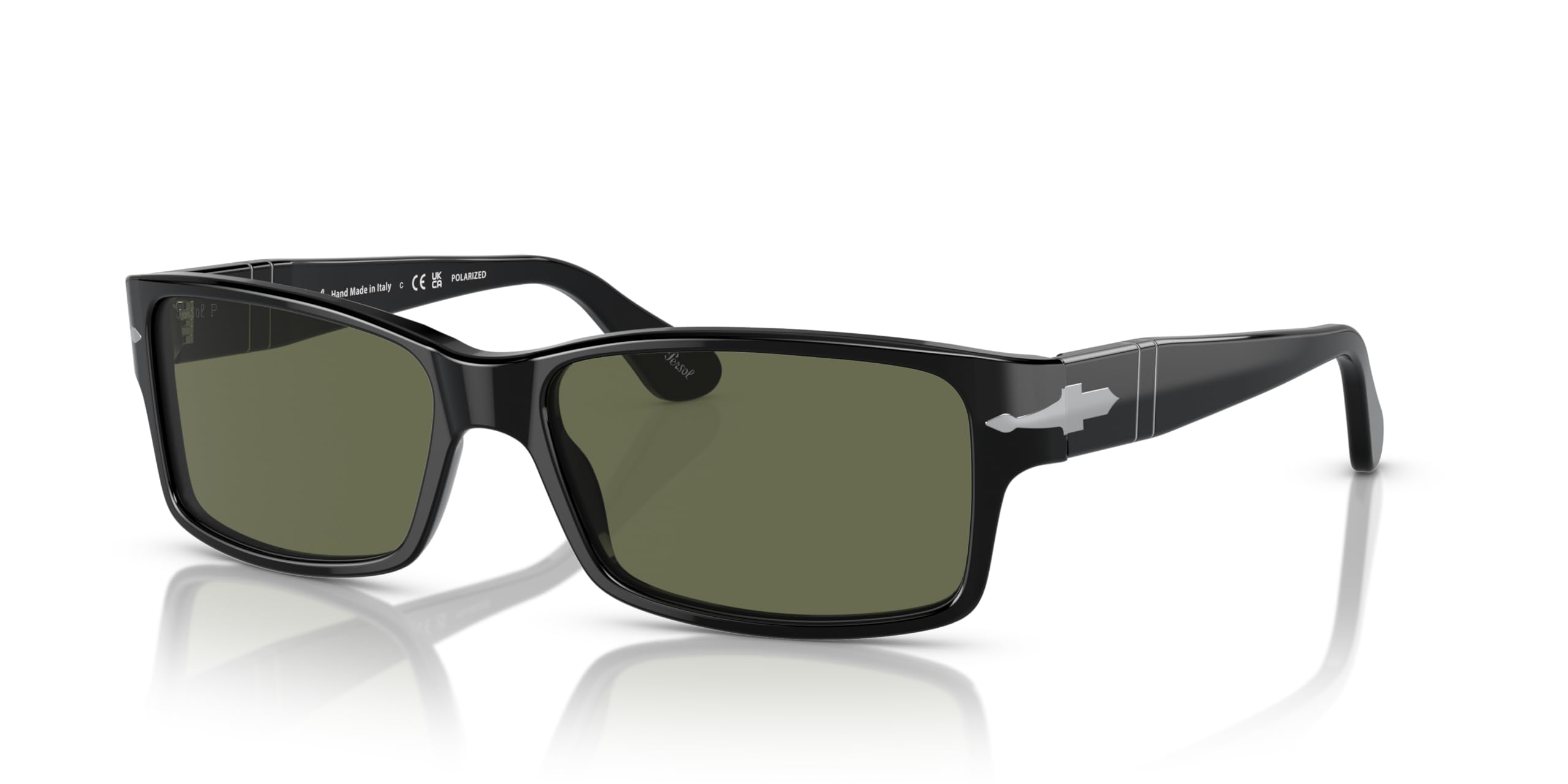 Persol PO2803S Rectangular Sunglasses, Black/Green Polarized, 58 mm