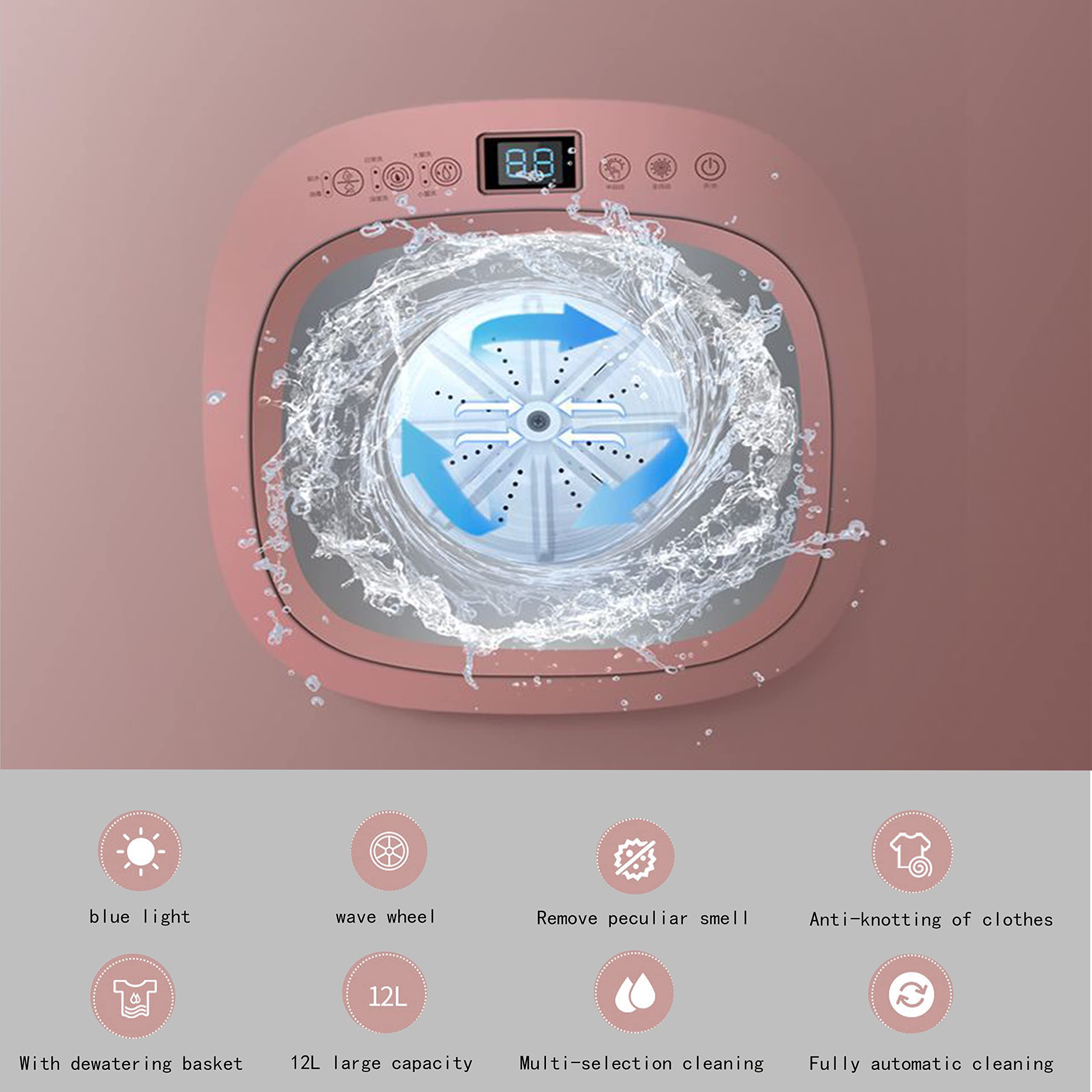 Vastarry Automatic Mini Portable Underwear Washer with Drain Basket Small portable washing machine is very suitable for small apartments, dormitories and other places (White)