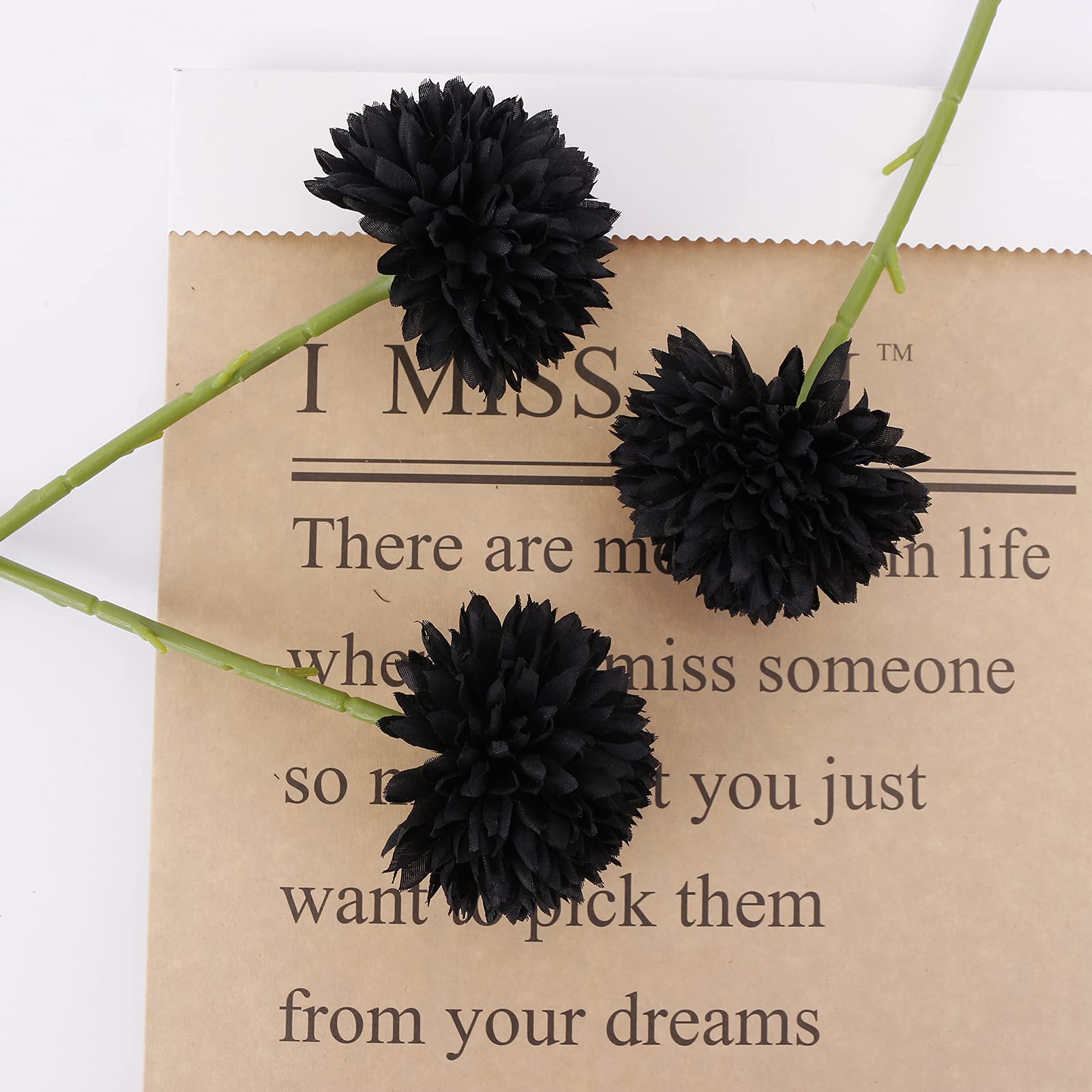 Serra Flora Artificial Flowers Fake 7cm Chrysanthemum Ball Bouquet Flowers Silk Plastic Artificial Hydrangea 6 Heads Bridal Wedding Bouquet for Home Garden Party Wedding Decoration (Black)¡