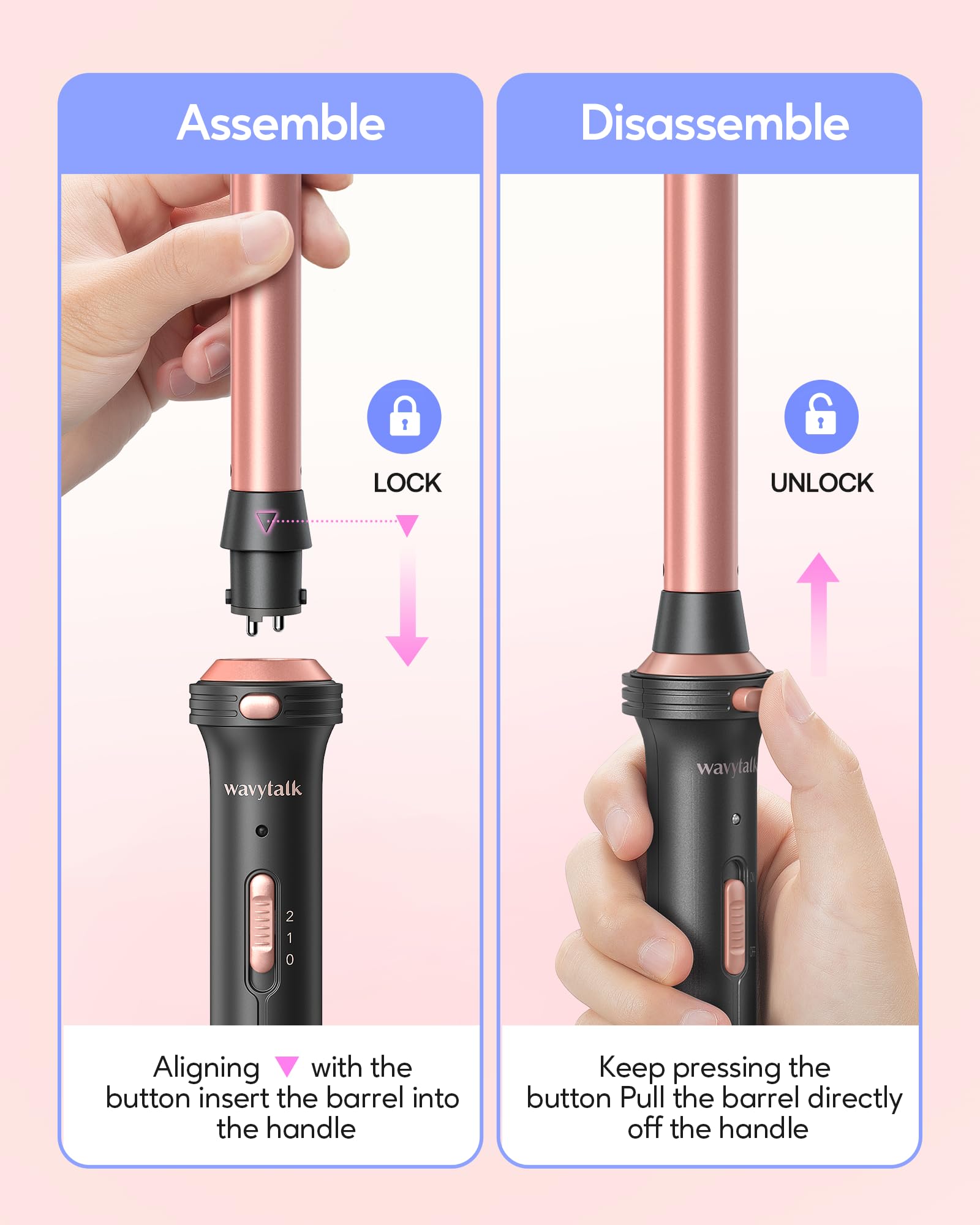 Wavytalk 5 in 1 Curling Iron,Curling Iron Set with Heated Round Brush and 4 Interchangeable Ceramic Curling Wand(0.5β-1.25"), Instant Heat Up,Dual Voltage Hair Curler