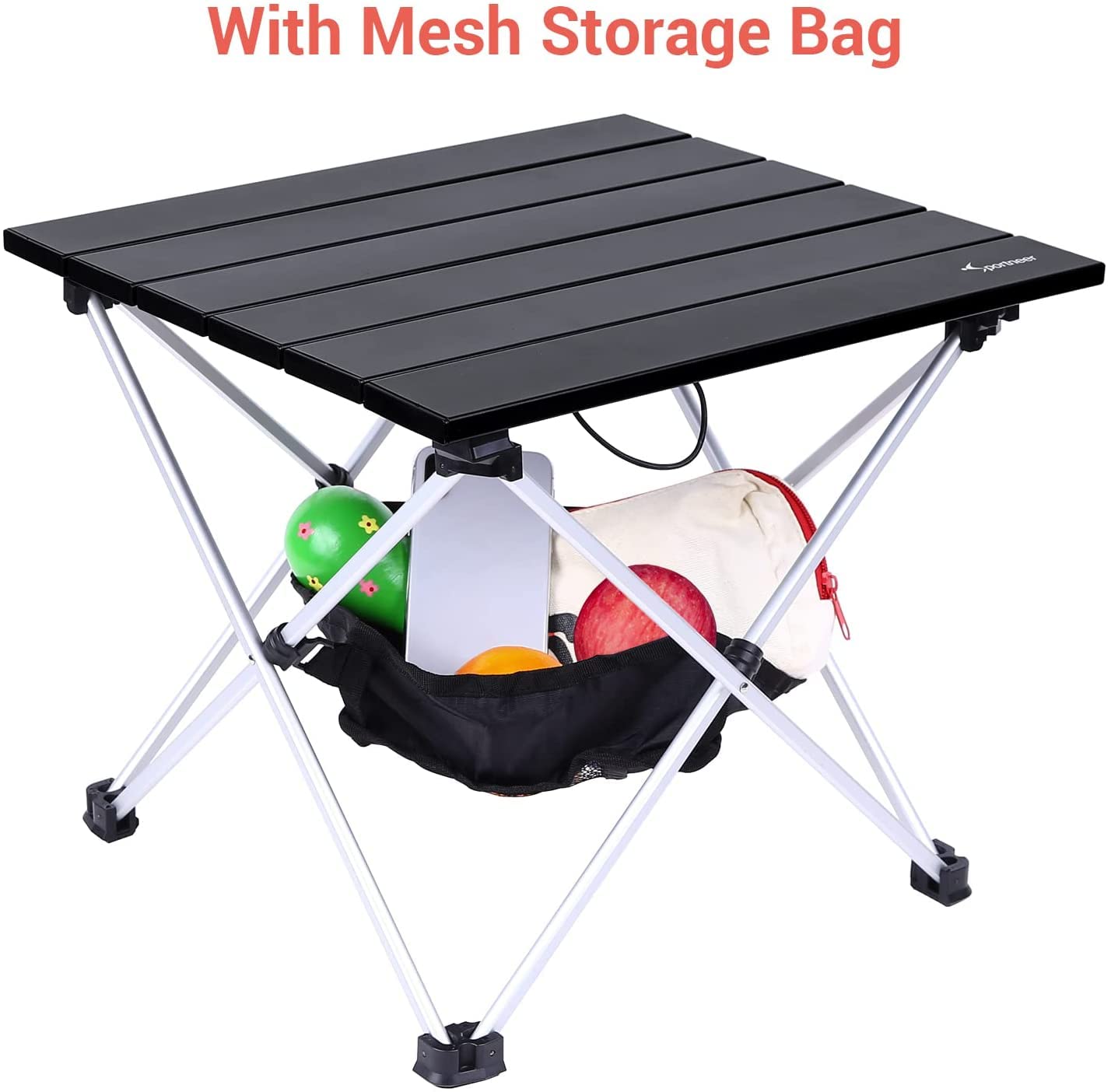 Sportneer Portable Camping Table, Folding Camp Tables Lightweight Aluminum Table Top with Mesh Bag Camping Size Table Perfect for Camping Cooking Tailgating BBQ Hiking Fishing Picnic Beaching, S