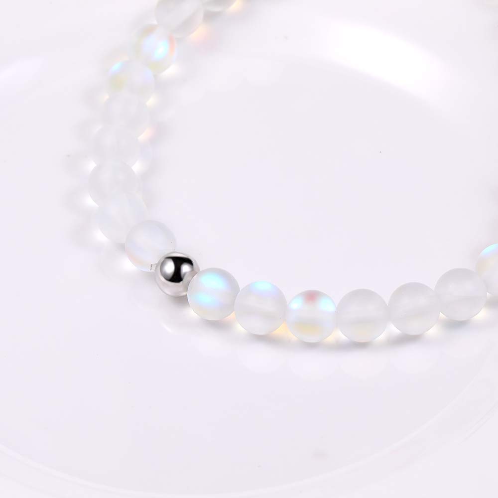 SUMMER LOVE 8MM Mystic Mermaid Glass Beaded Stretch Bracelet Shimmer Beads Glowing Aura Charm Beaded Couples Bracelets for Women