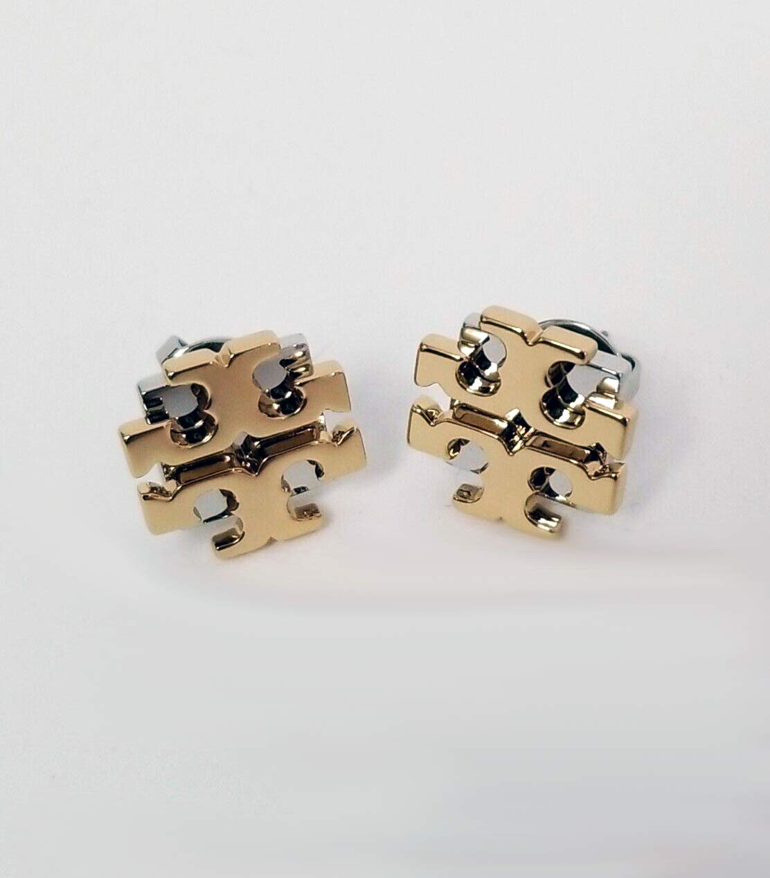 Tory Burch Women's 73221 Large T-Logo Stud Earrings Tory Silver and Tory Gold