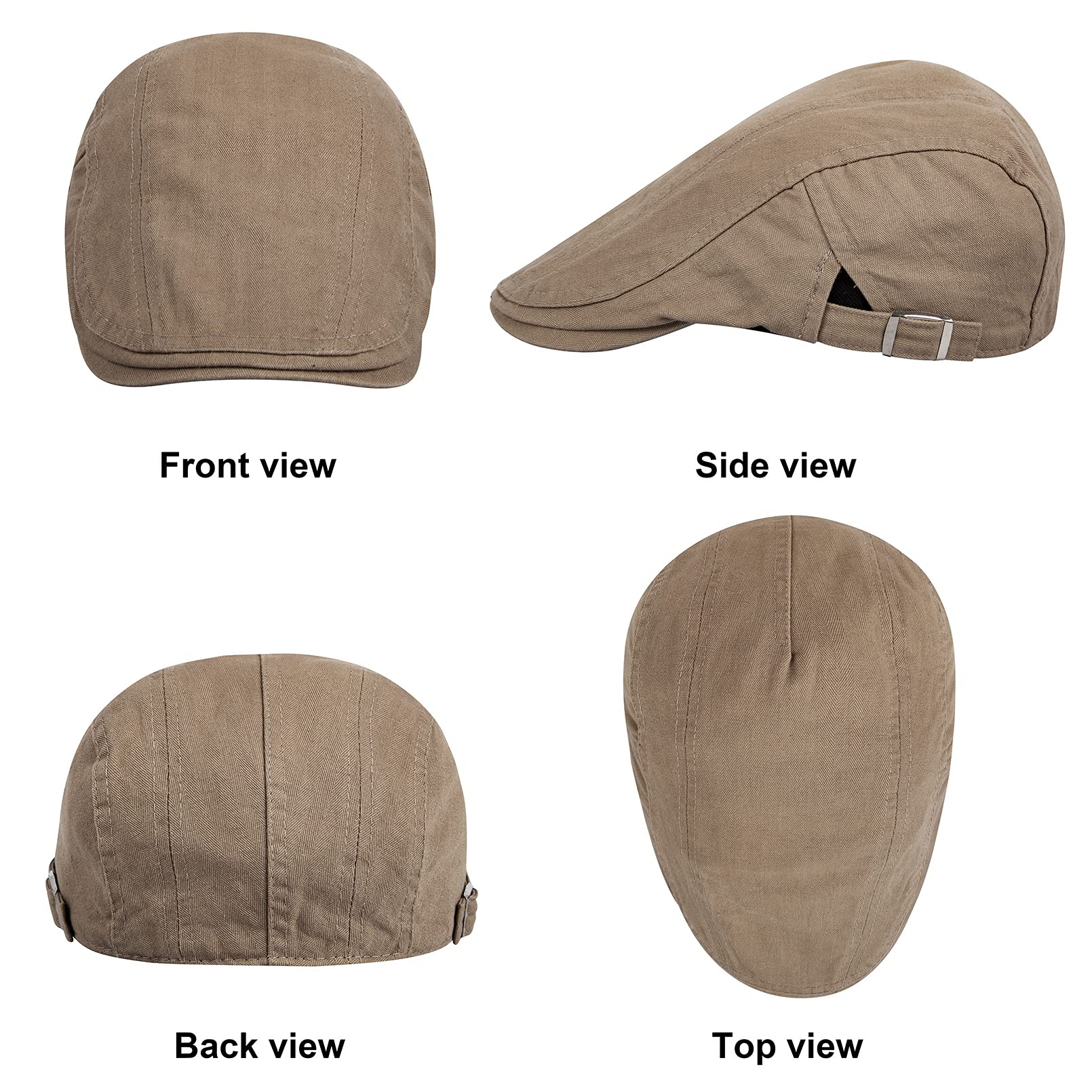 Qossi 2 Pack Newsboy Hats for Men Flat Cap Cotton Adjustable Breathable Irish Cabbie Ivy Driving Hunting Hat, Grey/Khaki