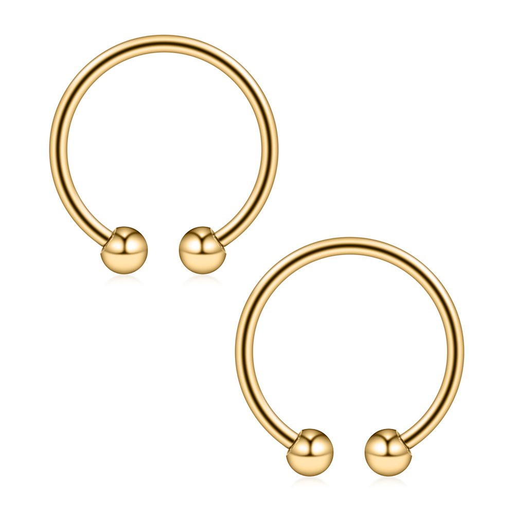 Ruifan 2PCS 316L Surgical Steel Non-Piercing Fake Faux Clip On Septum Nose Hoop Ring Body Jewelry Piercing Unisex 20 Gauge 5/16"(8mm) - Gold