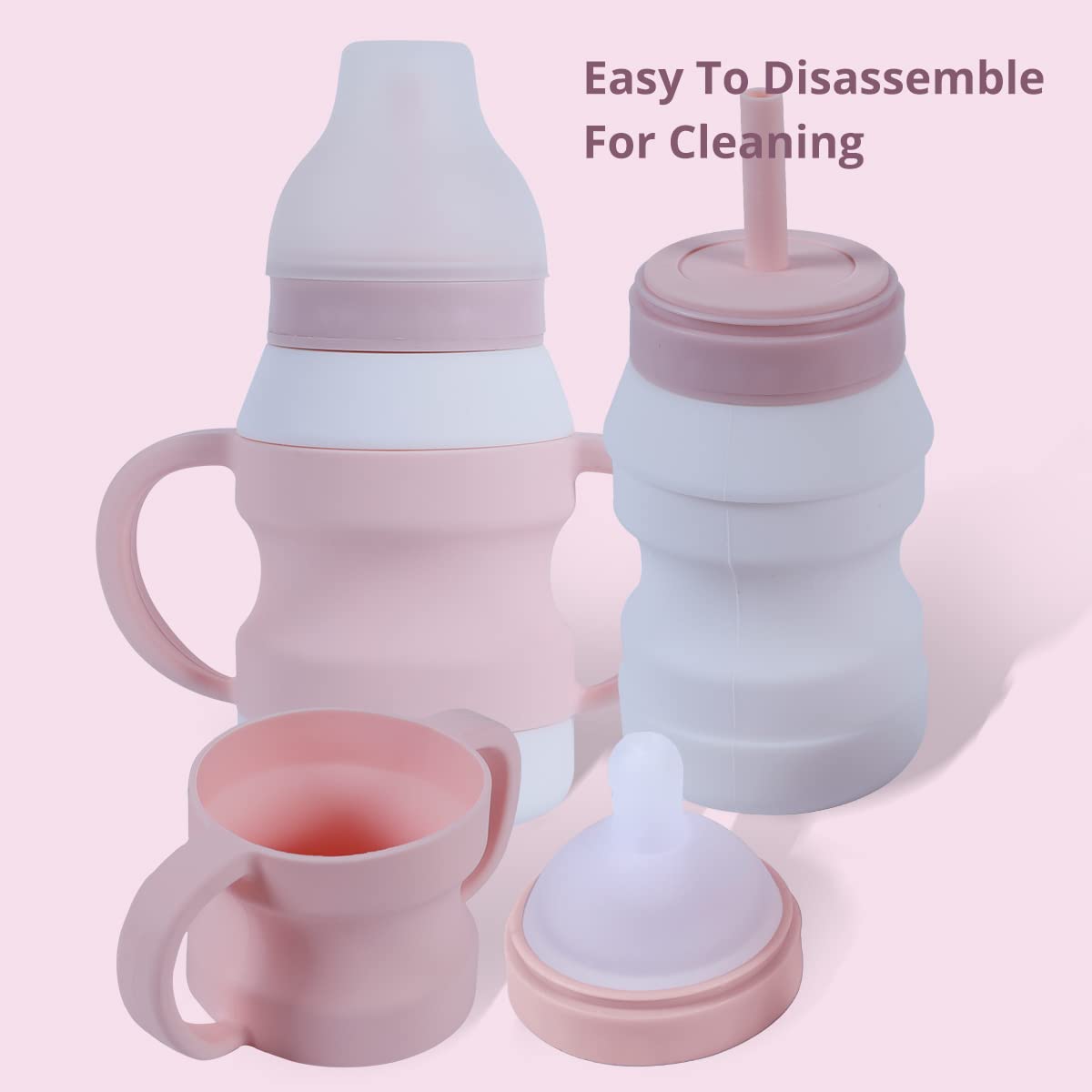 YRHH Toddler Sippy Cups with Straws-Spill Proof Silicone Transition Straw Sippy Cup for 6+ Months Baby, 6 Ounce (Pink)