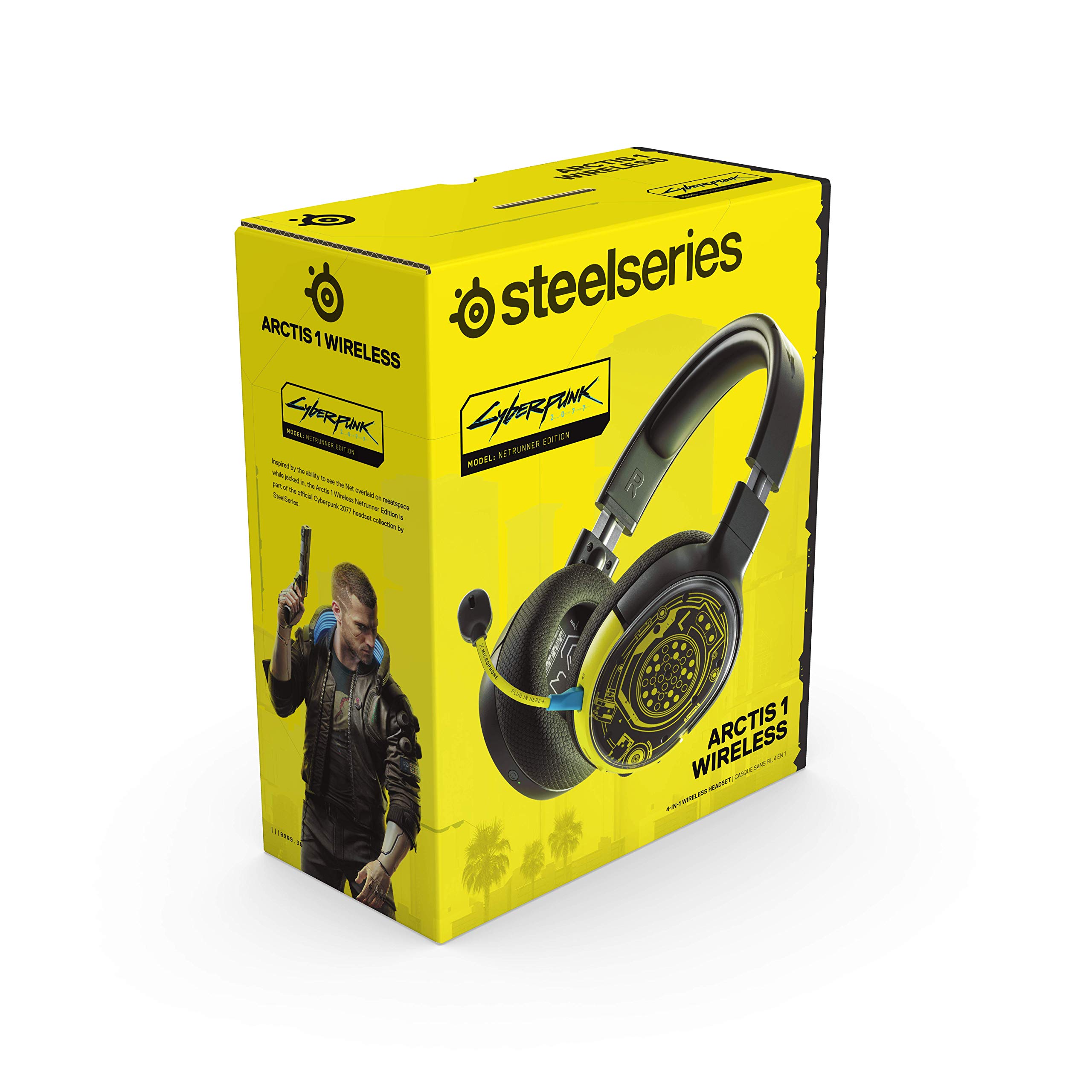 SteelSeries Arctis 1 Wireless Cyberpunk 2077 Limited Edition Gaming Headset -USB-C Wireless -Detachable ClearCast Microphone – Compatible with PC, PS4/PS5, Nintendo Switch and Lite, Android–Netrunner