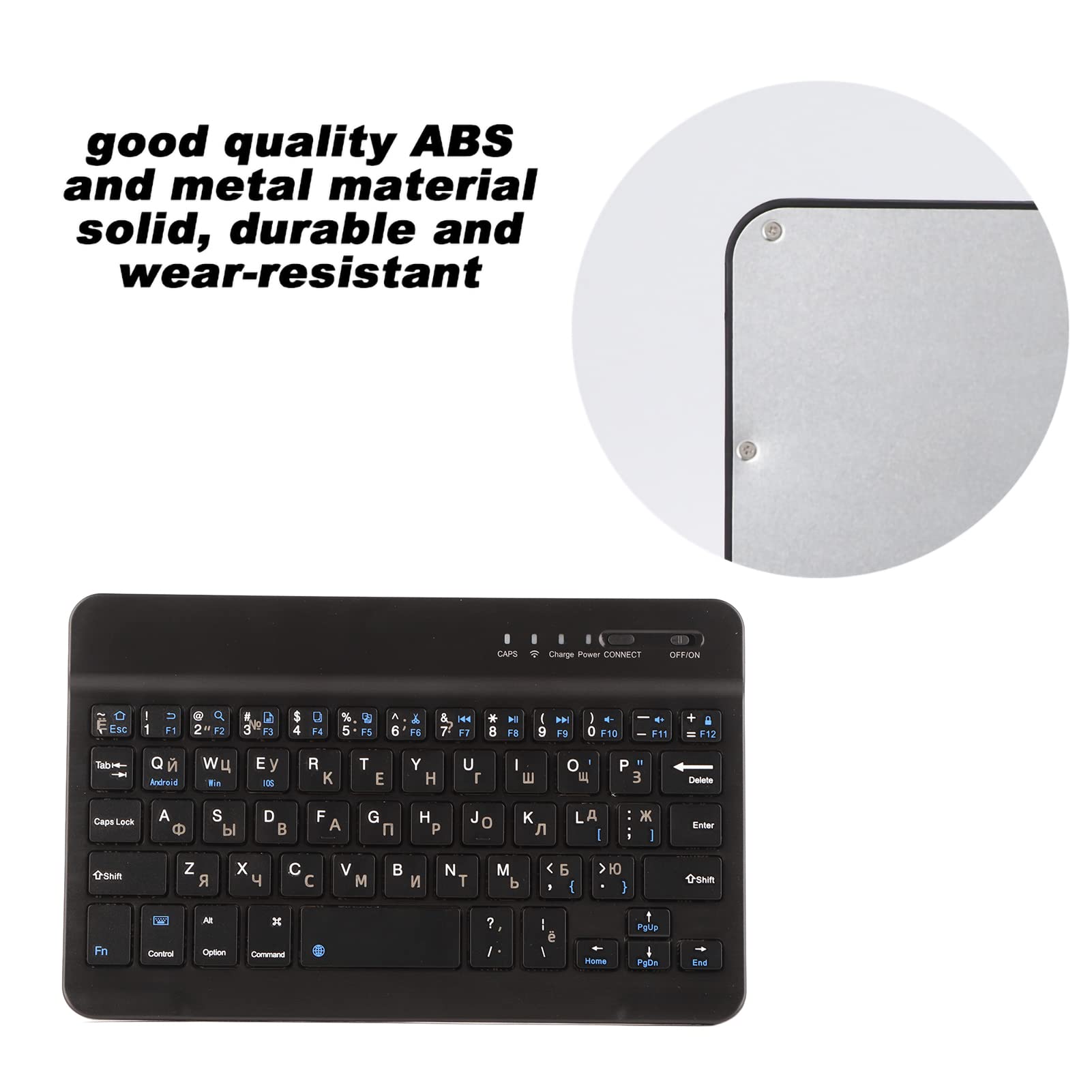 Tosuny USB Keyboard with Russian English, 7 Inch Rechargeable Thin Wireless Computer Keyboard, Bluetooth Keyboard for Andriod for Win for iOS