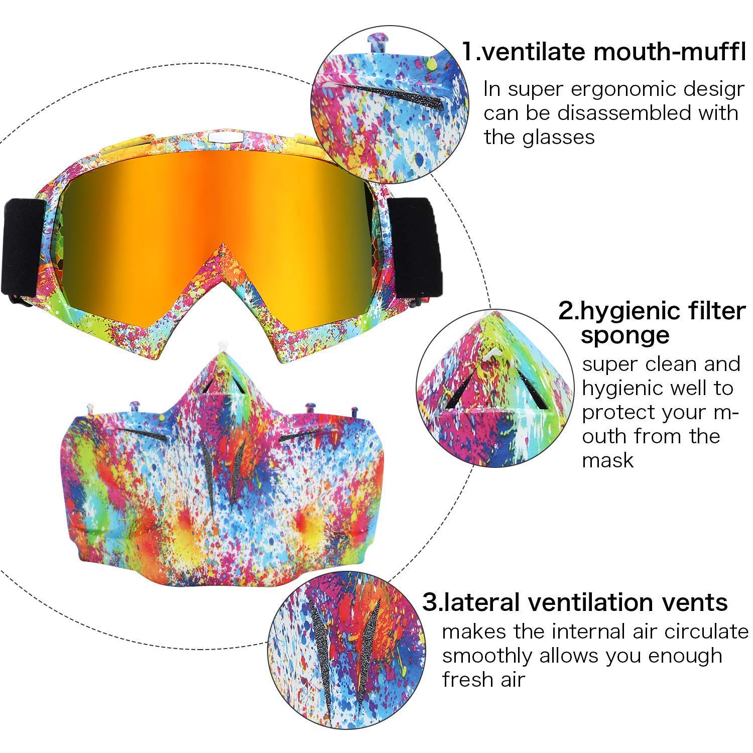 Smarcent Ski Snowboard Snowmobile Goggles Mask Motorcycle Goggles Mask Protect Padding Helmet Sunglasses (Rainbow)