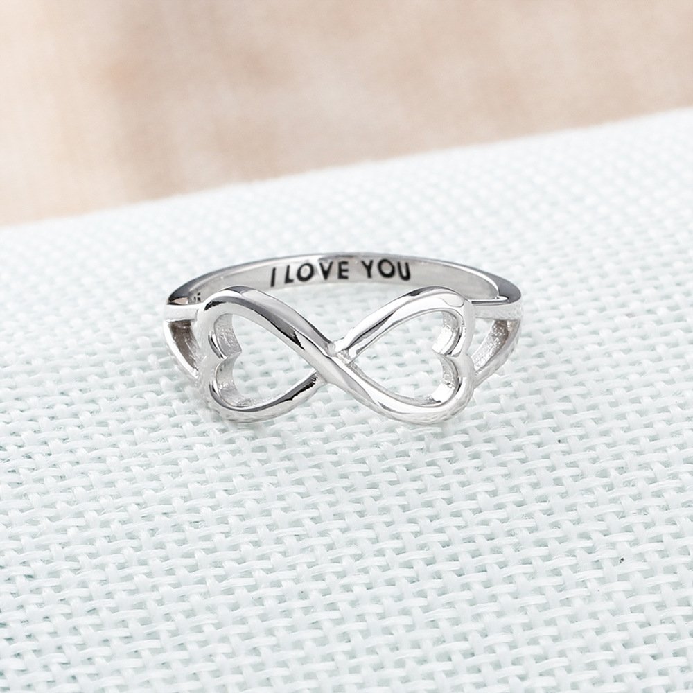 SILBERTALE 925 Sterling Silver Rings for Women Stacking Infinity Knot Double Heart I Love You Heart Promise Rings Stackable Wedding Bands Rings Size 6