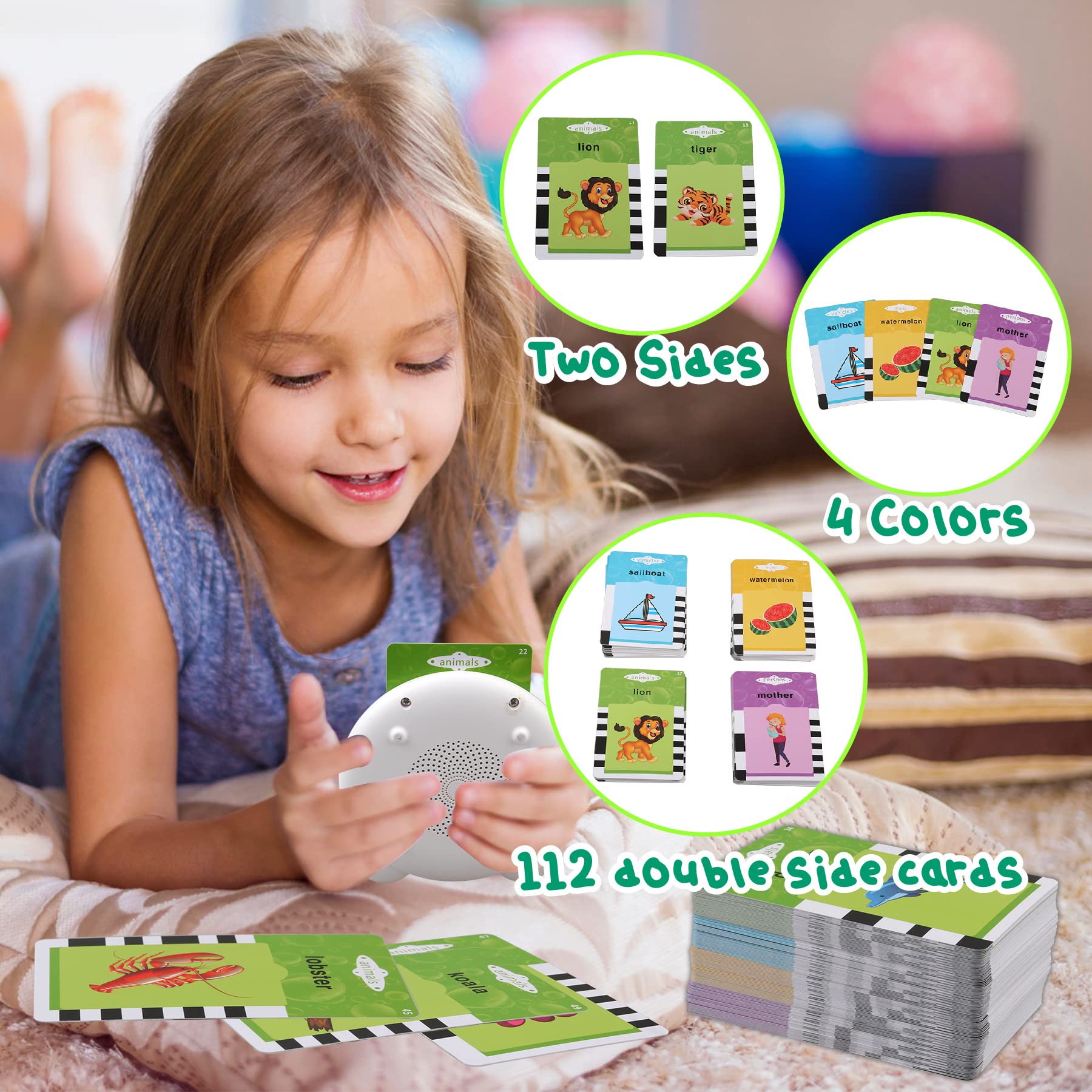 Toddler Talking Spelling Phonics Flash Cards - Speech Therapy Autism Learning Activities Educational Materials Toys - Sight Word Flashcards for Kids Kindergarten Preschool Age 1 2 3 4 5 Year Old
