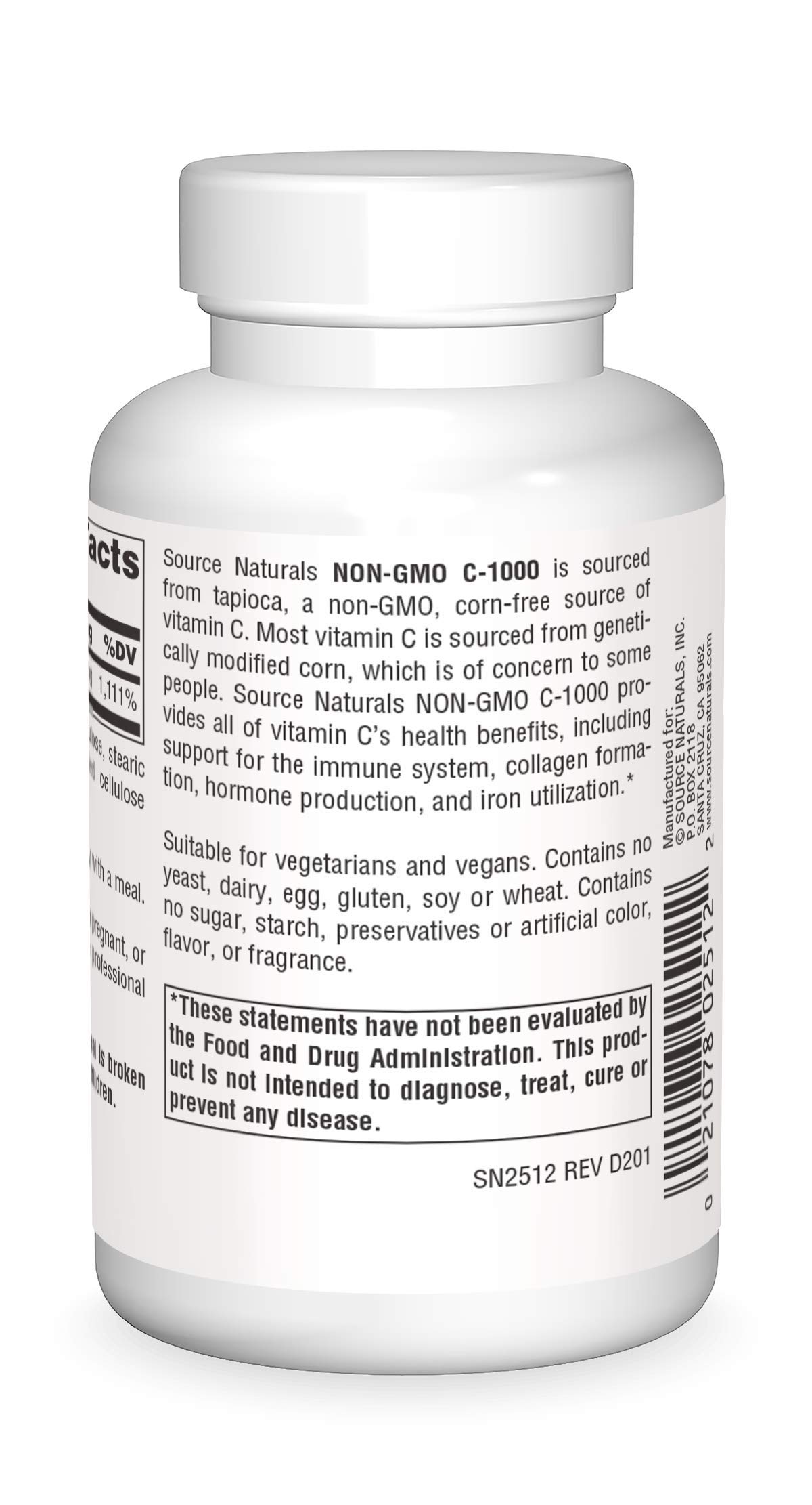 SOURCE NATURALS C Corn Free Non-GMO 1000 Mg Tablet, 60 Count