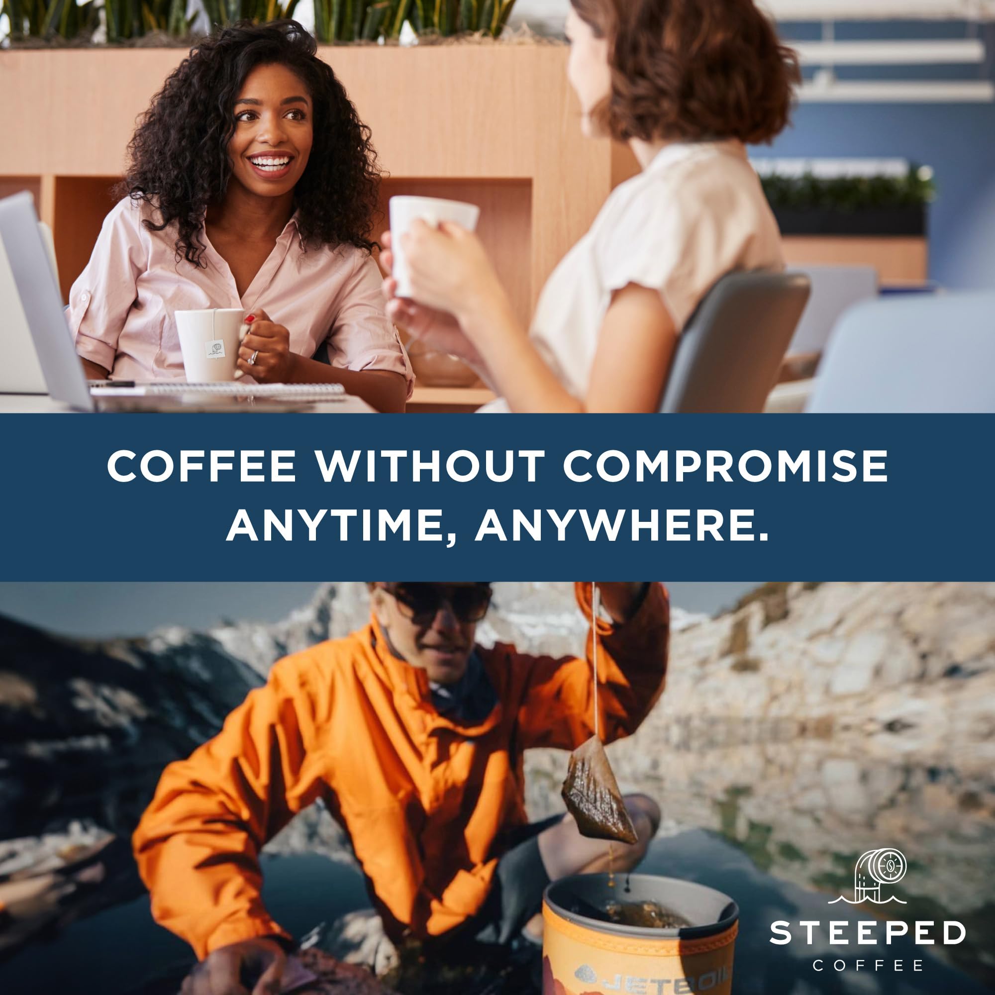 Steeped Coffee Single-Serve Packs - Just + Water - Direct Trade, Hand Roasted & Freshly Ground, Specialty Grade - Nitro Sealed (California Blend (Medium Roast), 8 Count (Pack of 1))
