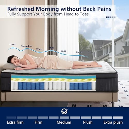 Queen Size Mattress, 10 Inch Memory Foam Hybrid Mattress Queen, Pocket Spring Mattress in a Box
