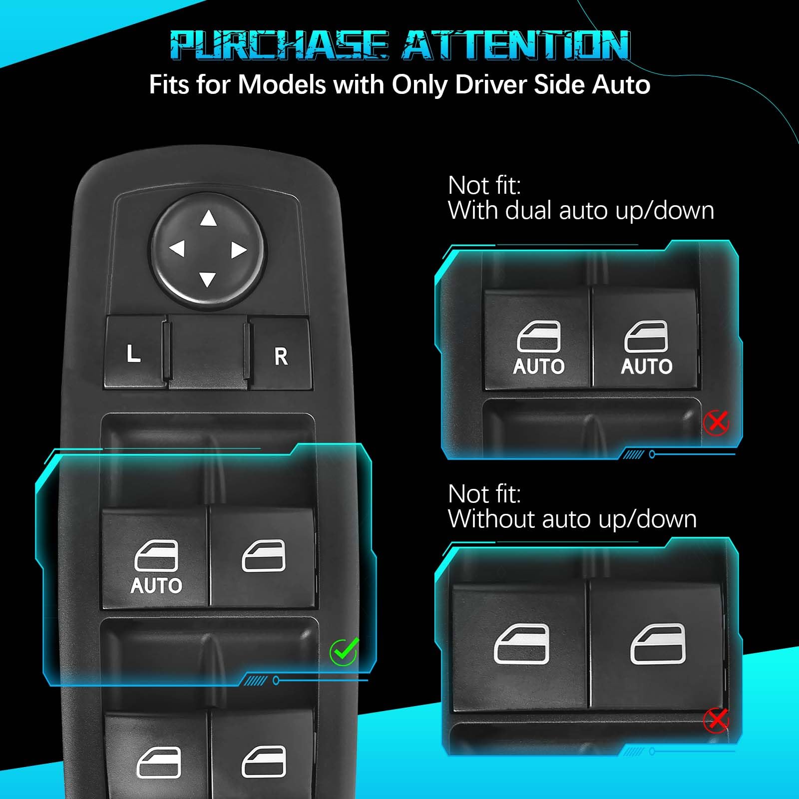 PUENGSI Driver Side Master Power Window Switch Compatible with 2008-2012 Dodge Nitro & Jeep Liberty, 2009-2010 Dodge Journey, Replaces OE # 4602632AG 4602632AH 4602632AF
