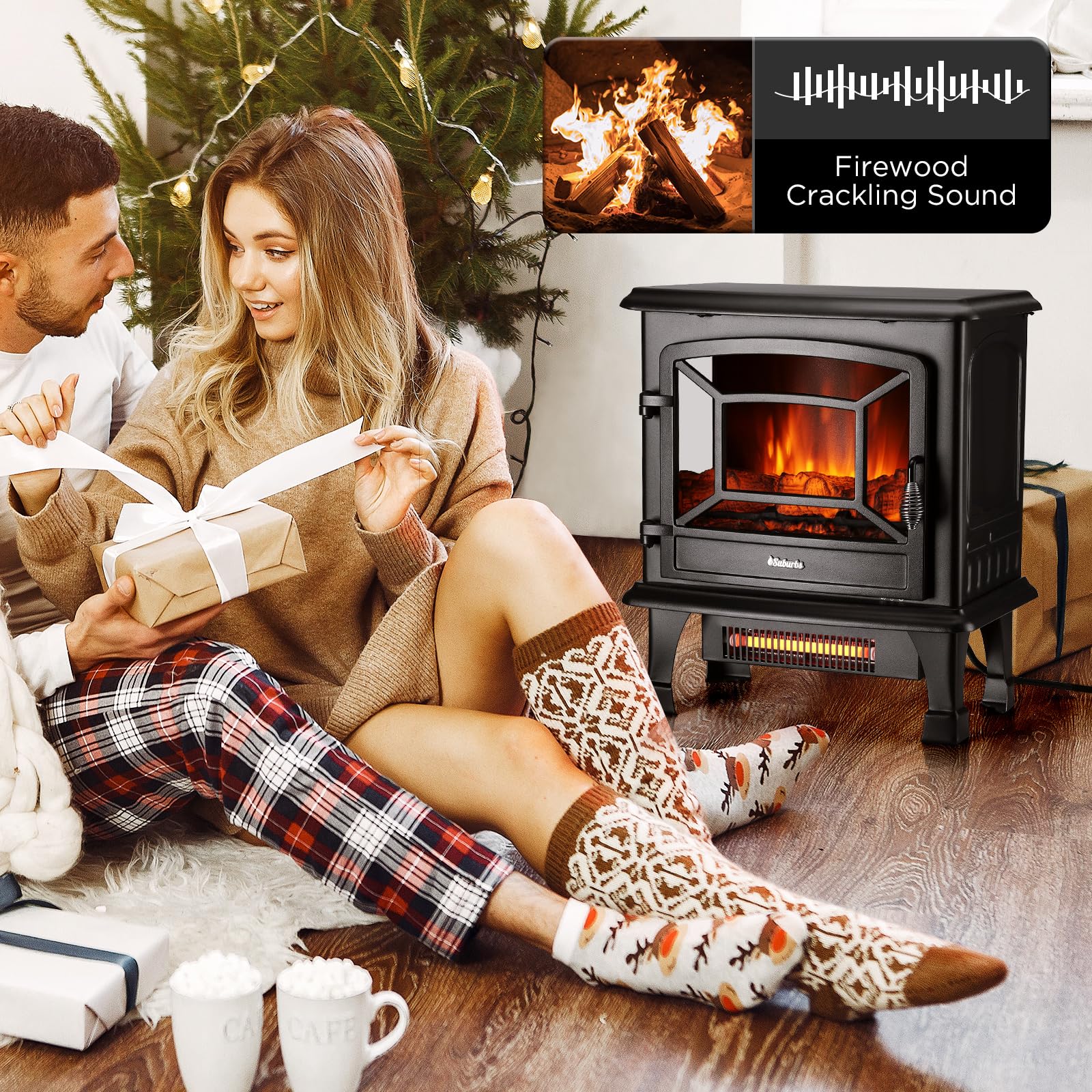 TURBRO Suburbs 20 in. Electric Fireplace Infrared Heater with Crackling Sound, Freestanding Fireplace Stove with Realistic Flame Effect, CSA Certified, Overheating Protection, Easy to Assemble, 1400W