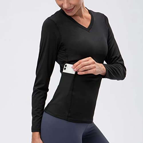 Women's 3 Pack Dry Fit Athletic tightfitting V-neck Long Sleeve,Black,Wine Red,Dark Green,Medium