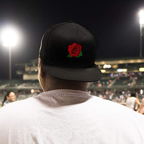 Speedy Pros Snapback Hats for Men & Women Red Rose Embroidery Acrylic Flat Bill Baseball Cap Black Design Only