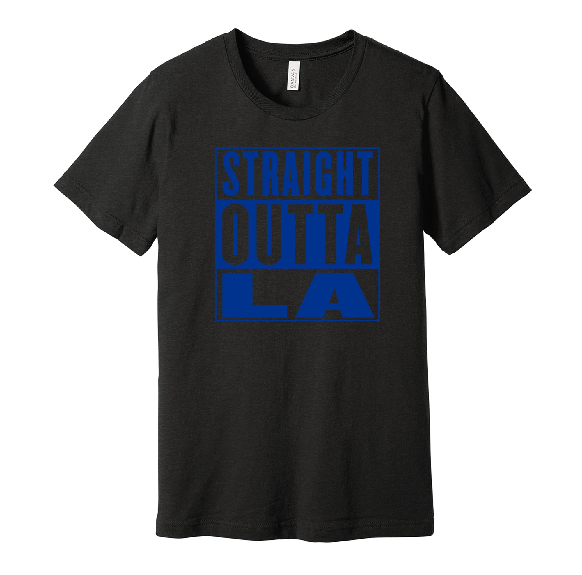 Straight Outta LA - Represent Los Angeles - Hip Hop Parody Shirt - Blue and White Version - Black - Small