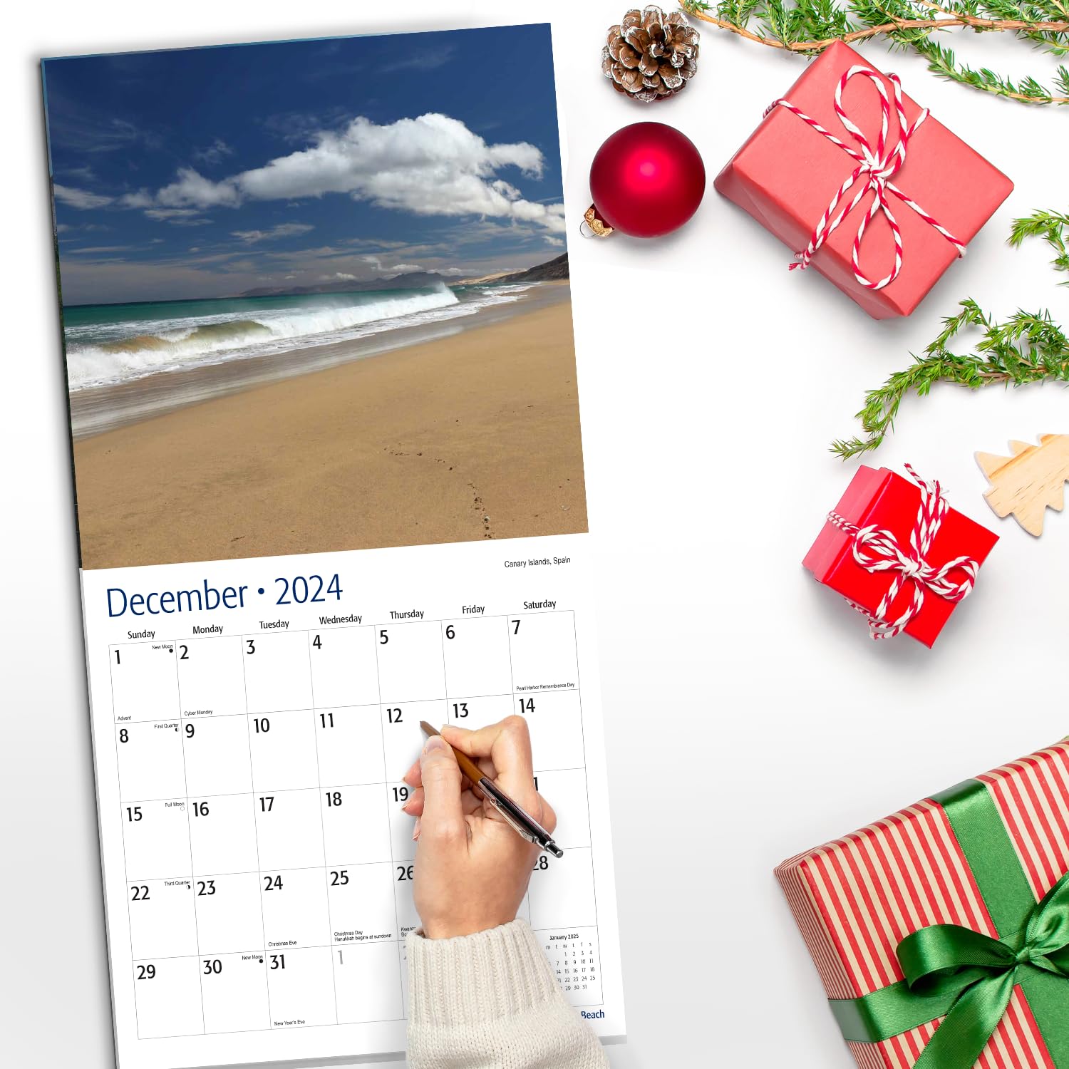 RED EMBER Waves on the Beach 2024 Hangable Monthly Wall Calendar | 12" x 24" Open | Thick & Sturdy Paper | Giftable | Beautiful Nature Tropical Travel | Daily Tranquility