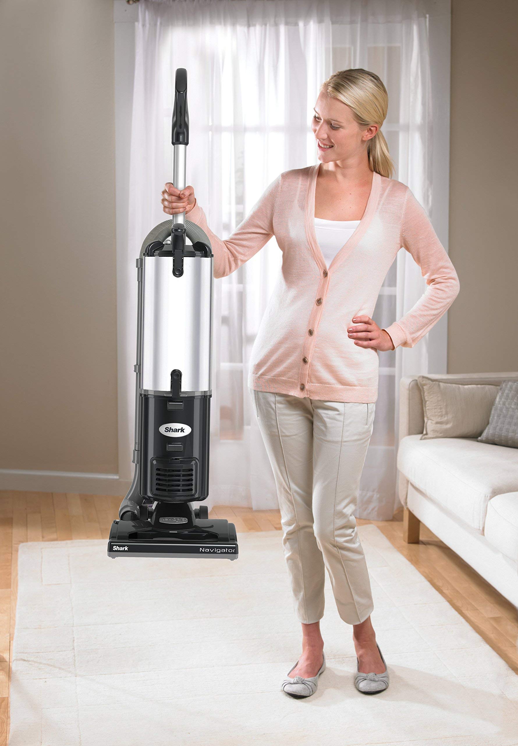 Shark Navigator Upright Corded Bagless Vacuum, Lightweight, Large Capacity for Carpet and Hard Floor Cleaning with Swivel Steering (NV27CH), Charcoal (Renewed)