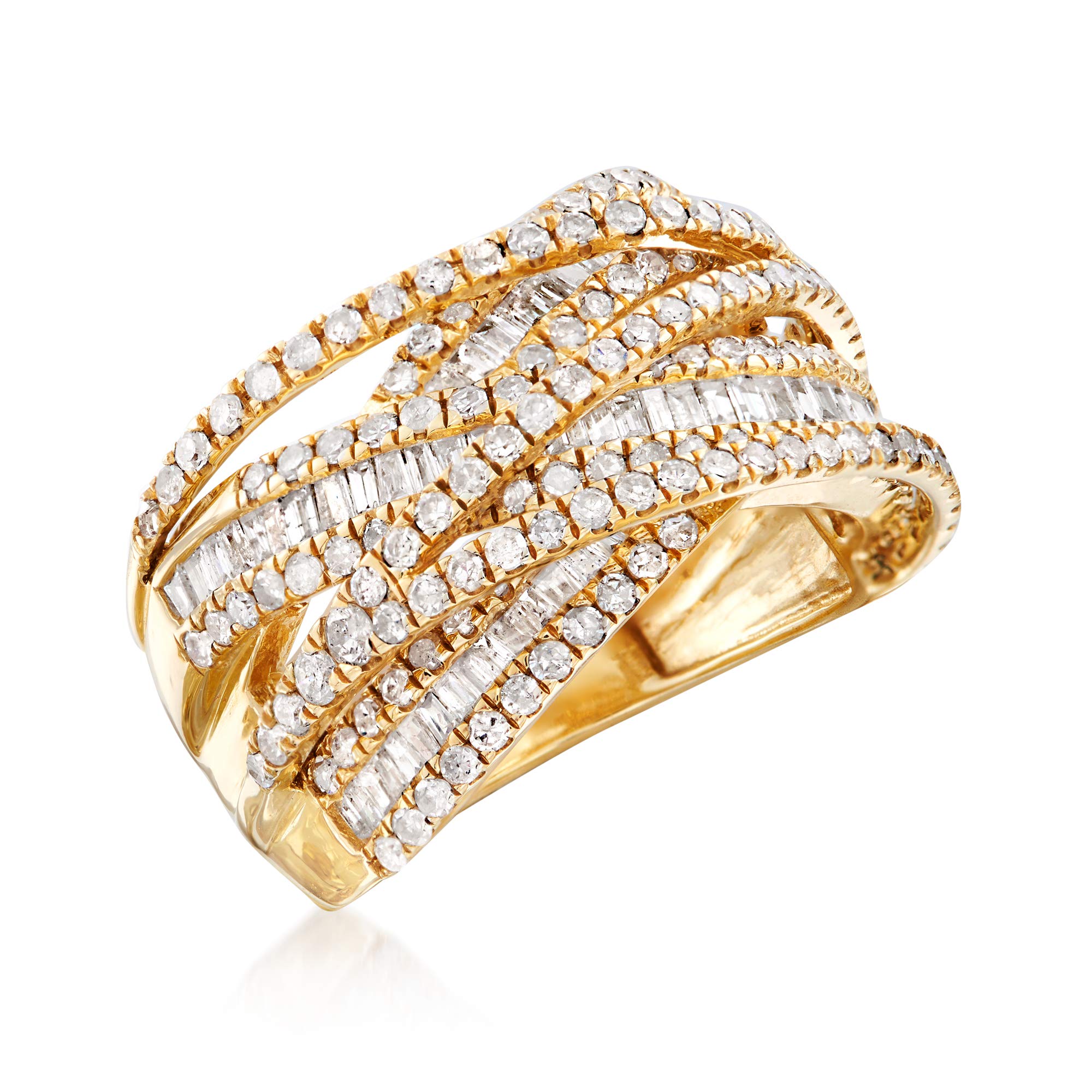 Ross-Simons 2.00 ct. t.w. Round and Baguette Diamond Highway Ring in 14kt Yellow Gold. Size 9