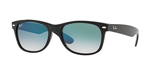 Ray-Ban RB2132 New Wayfarer Square Sunglasses, Black/Clear Gradient Green, 55 mm