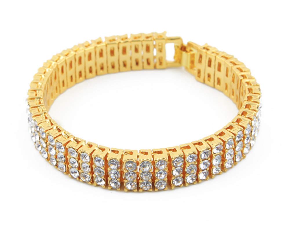 Starryinter 3 Rows 8-Inch Iced Out Rhinestone Tennis Chain Men's Women's Bling Hip Hop Bracelet Colors Selectable-BR475 (Black)