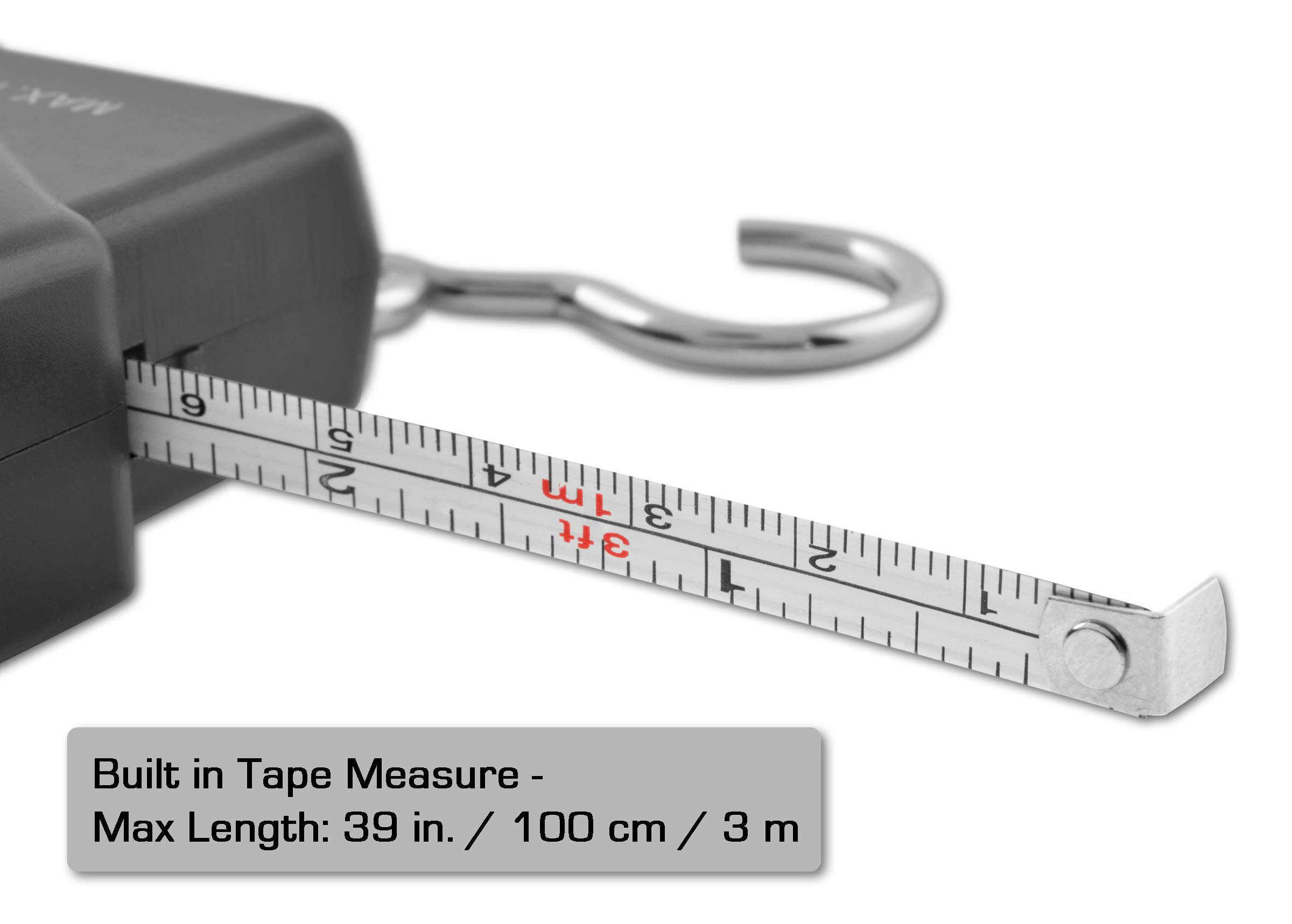 South Bend Digital Hanging Fishing Scale and Tape Measure with Backlit LCD Display, 110lb/50kg Weight Capacity (Batteries Included)
