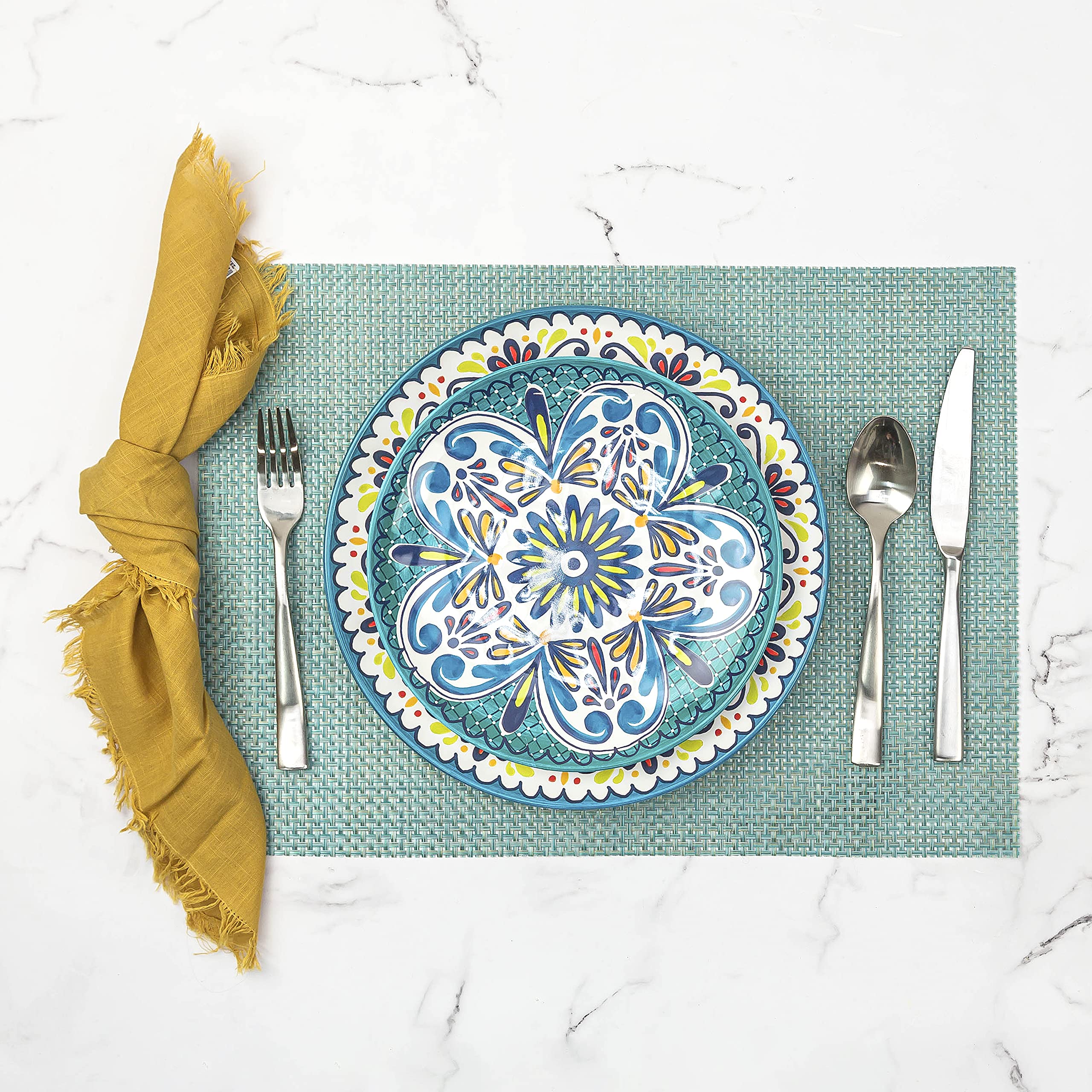 Zak Designs Melamine Dinnerware Set, 12-Piece, Service for 4, Medallion (Cool)