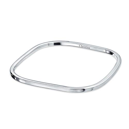 Personalized Engravable Plain Stackable Smooth Polished Solid Square Bangle Bracelet For Women .925 Sterling Silver