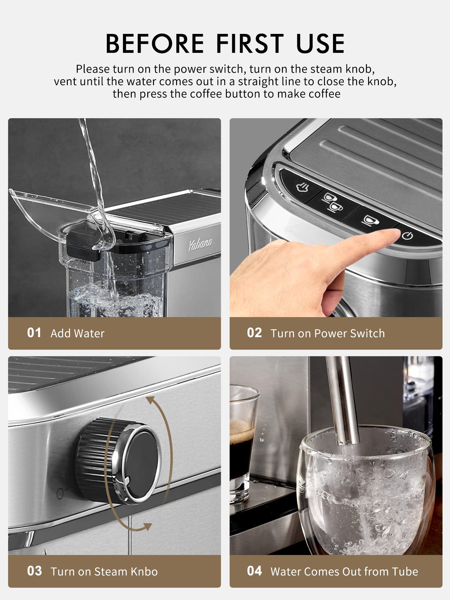 Yabano Espresso Machine, 15 Bar Fast Heating Espresso Coffee machine with Milk Frother Wand for Cappuccino, Large Water Tank, 1350W Automatic Espresso Latte Maker for Home